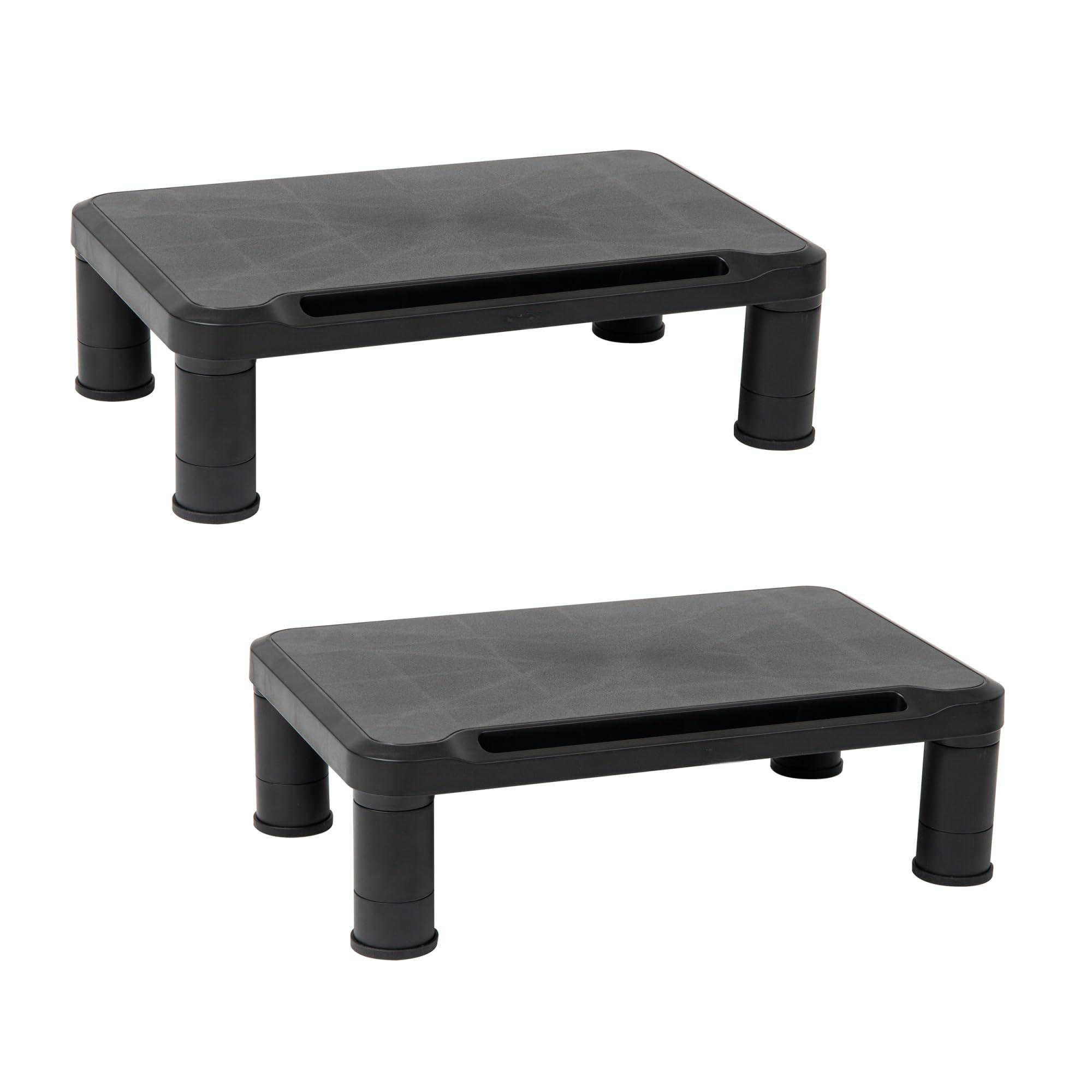 Inbox Zero Laptop Monitor Stand, Set Of 2, Height Adjustable, Black | Wayfair