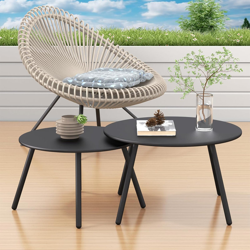 Shimano 20" Round Metal Outdoor Side Coffee Table For Outside Patio ...
