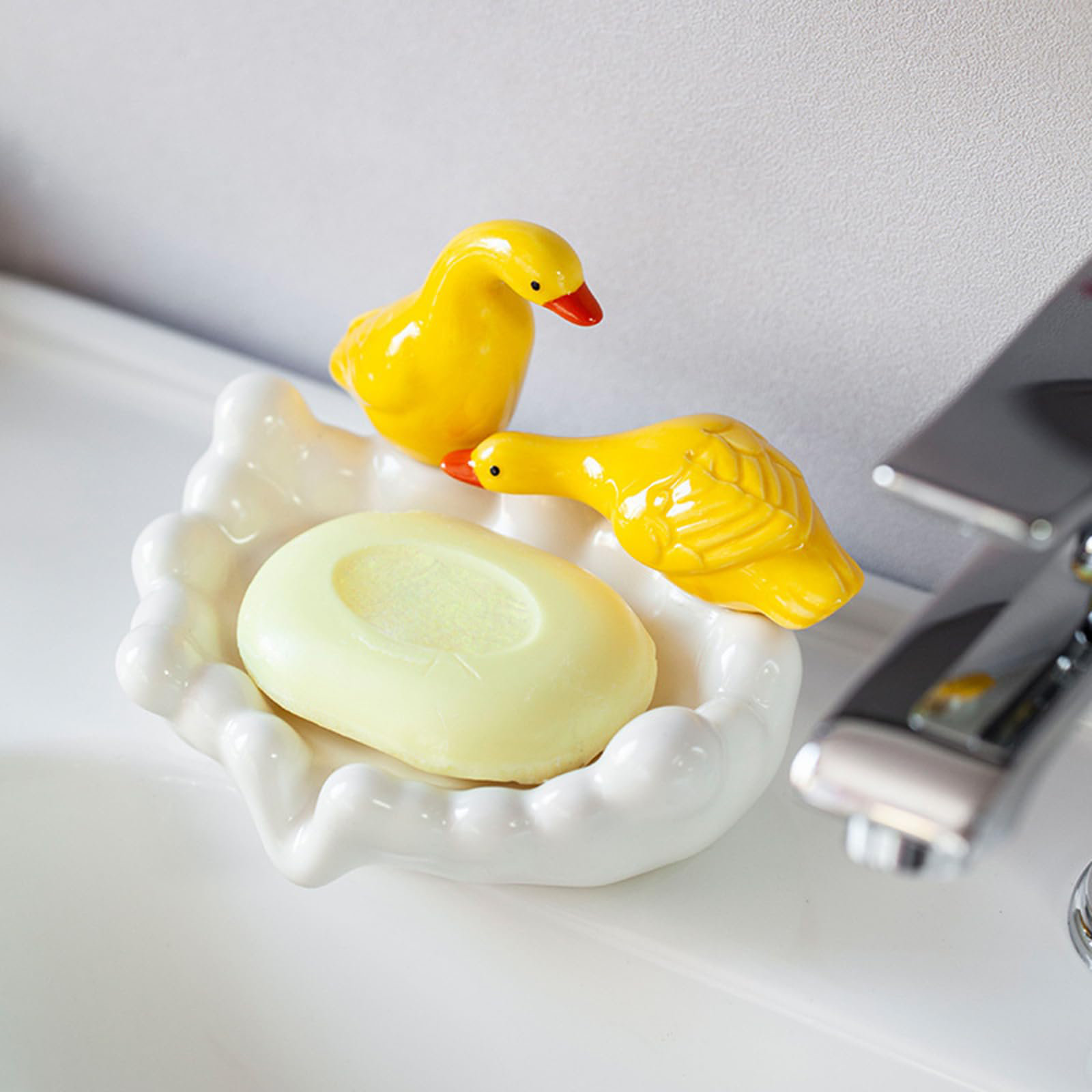 Rosalind Wheeler Cute Duck Soap Dish White Bar Soap Holder Ceramic Animal Soap Tray | Wayfair