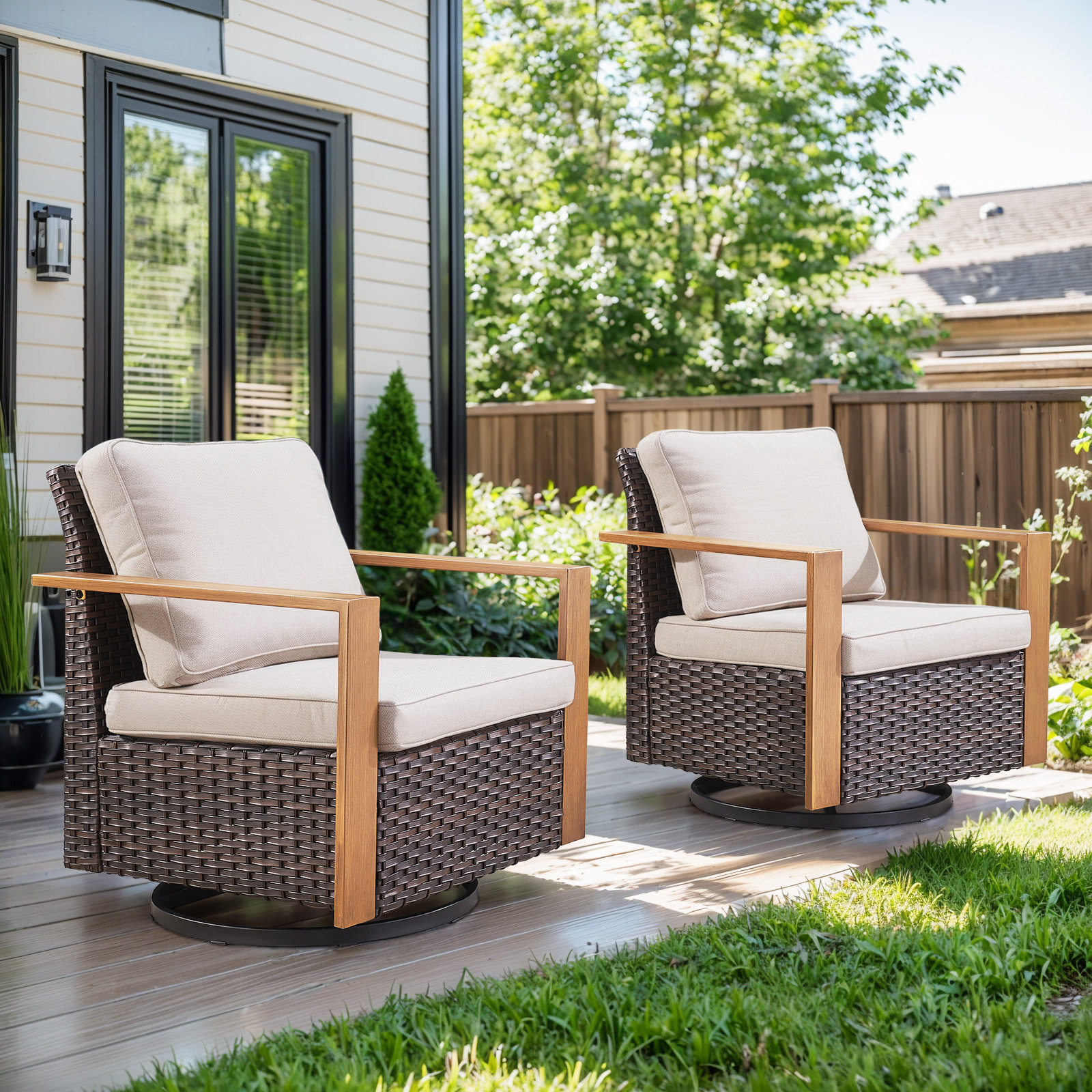 Wrought Studio™ Kelyse Wicker Outdoor Patio Swivel Glider Rocker Chairs ...