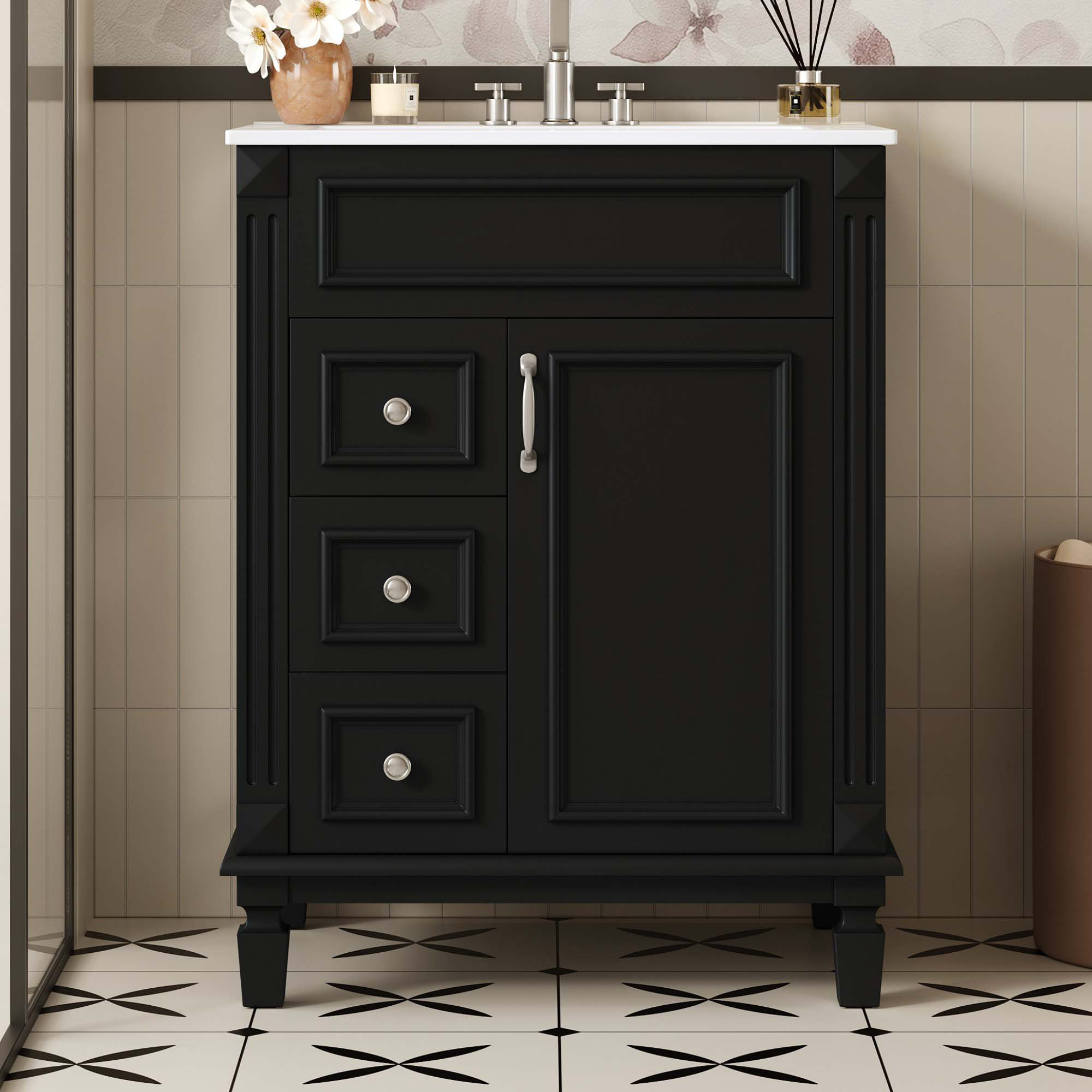 Winston Porter Meuble-lavabo 24 po avec lavabo en céramique, petite ...
