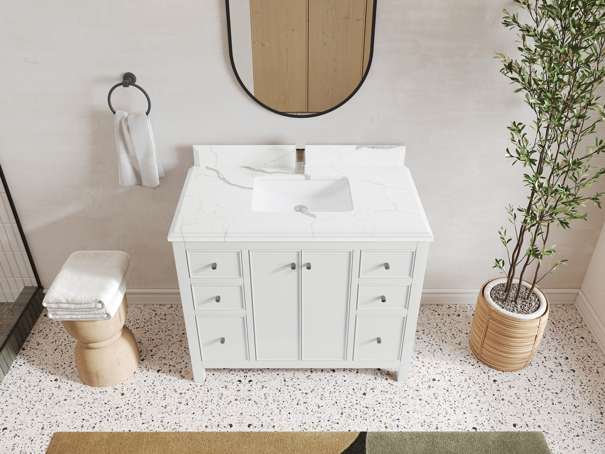 Latitude Run® Meuble-lavabo simple 48 po avec plateau en quartz Bronya ...