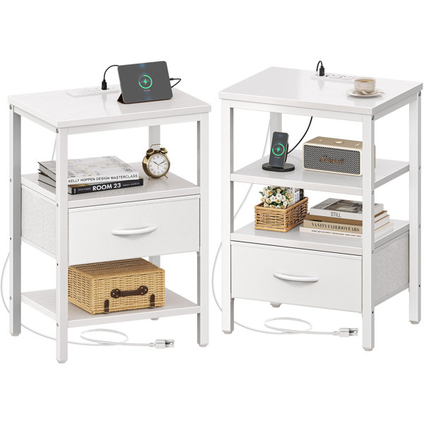 17 Stories Aviyon End Table Set with Storage and Built-In Outlets | Wayfair