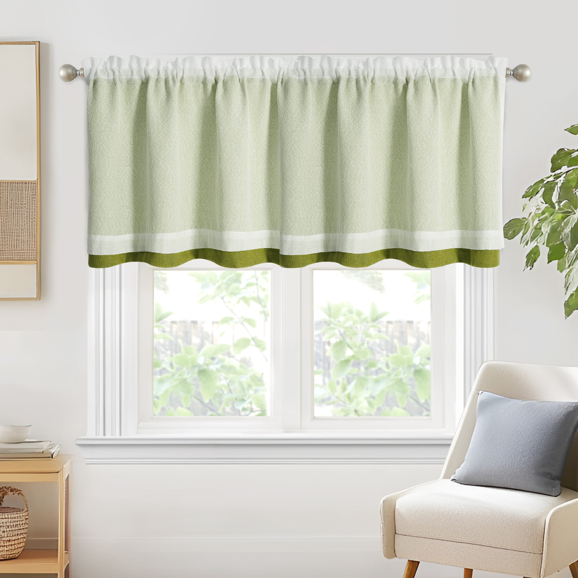 Ebern Designs Double Layer Valance, Rustic Overlay Rod Pocket Window ...
