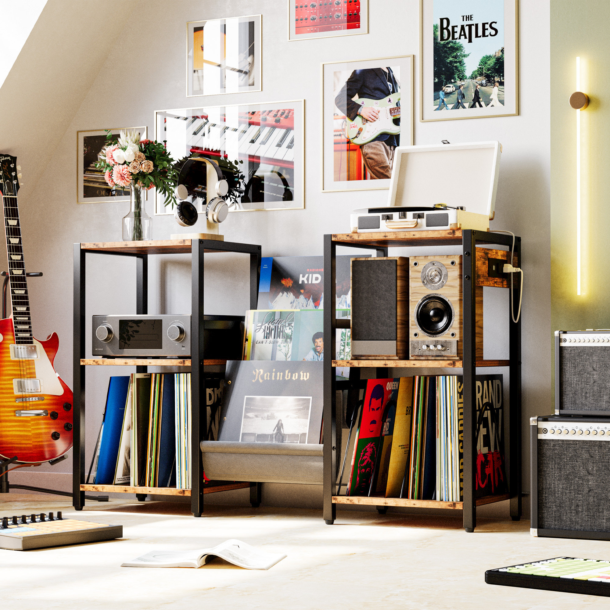 17 Stories Turntable Stand With Charging Station & Usb Ports & Reviews ...