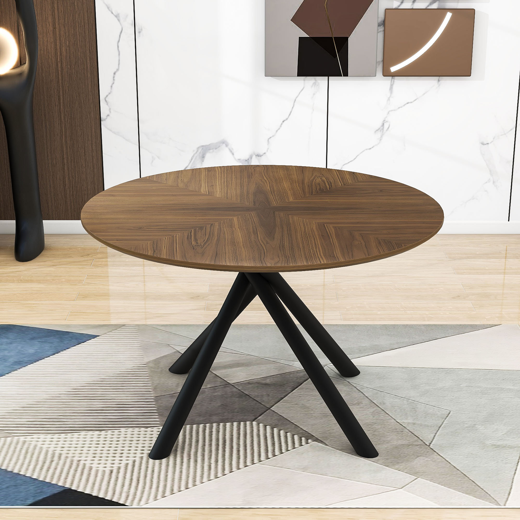 Ivy Bronx Barlene Modern Round Dining Table with Metal Cross Legs | Wayfair