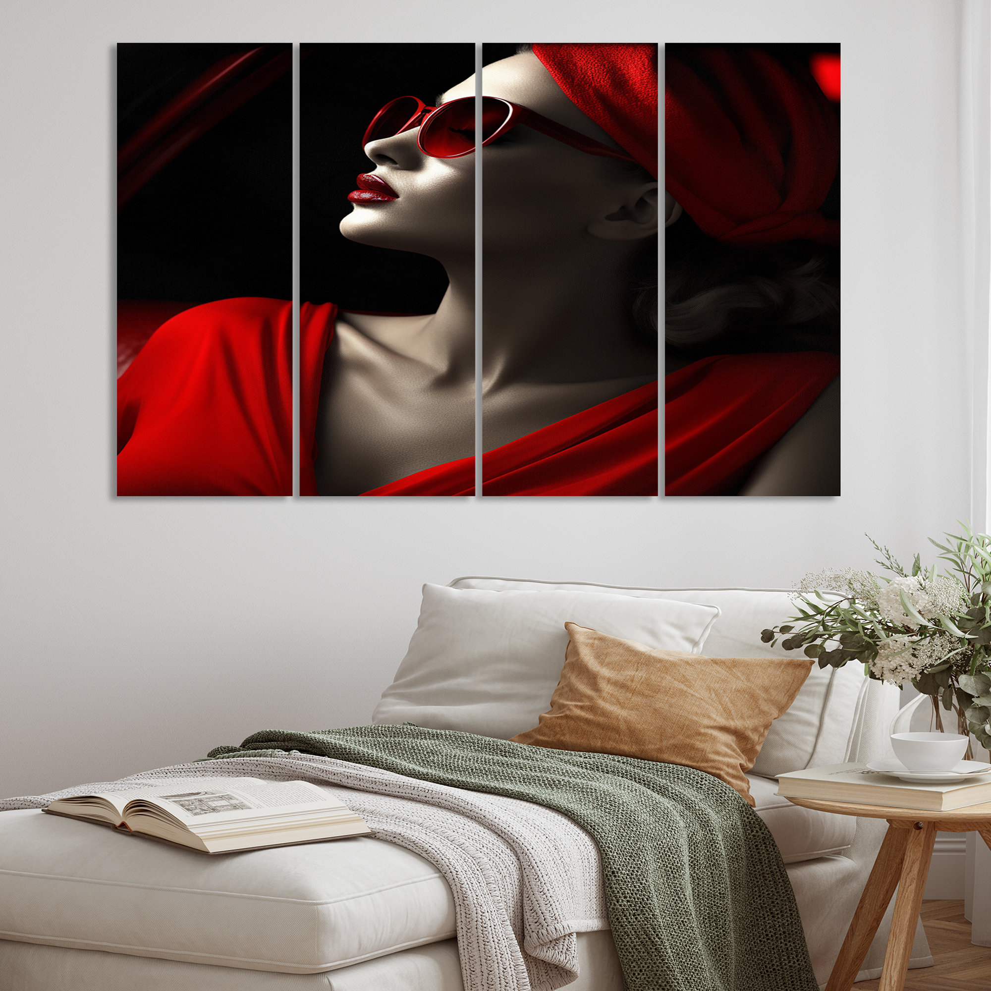 Mercer41 Vintage Fashion Glam Lady In Glorious Red On Canvas 4 Pieces ...