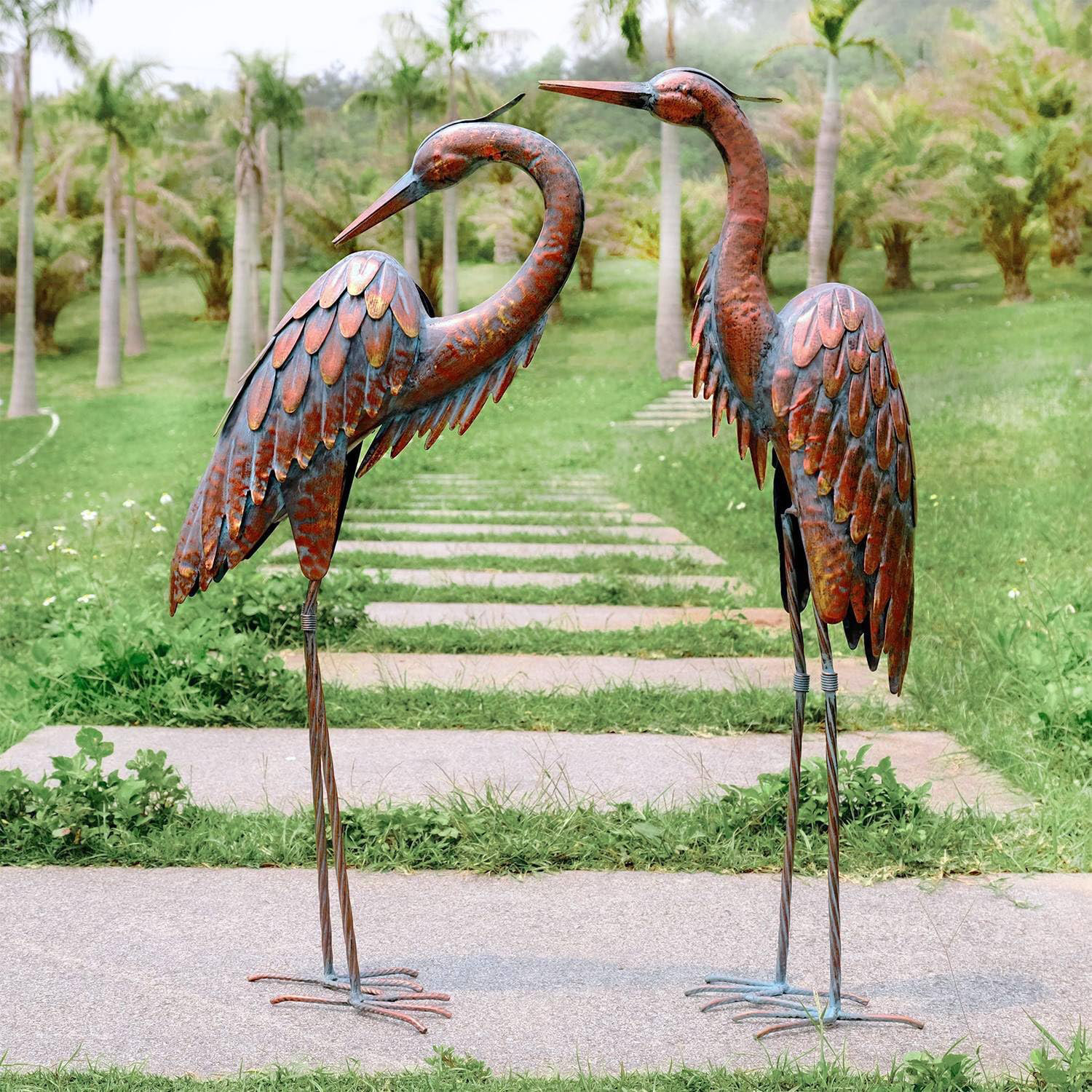 Arlmont & Co. Metal Garden Crane Statues - Bronze Large Patina Heron ...
