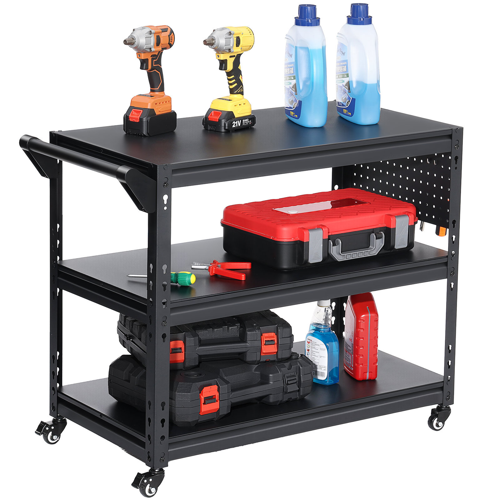 17 Stories 3-Tier Rolling Workbench Heavy Duty Adjustable Metal Tool ...