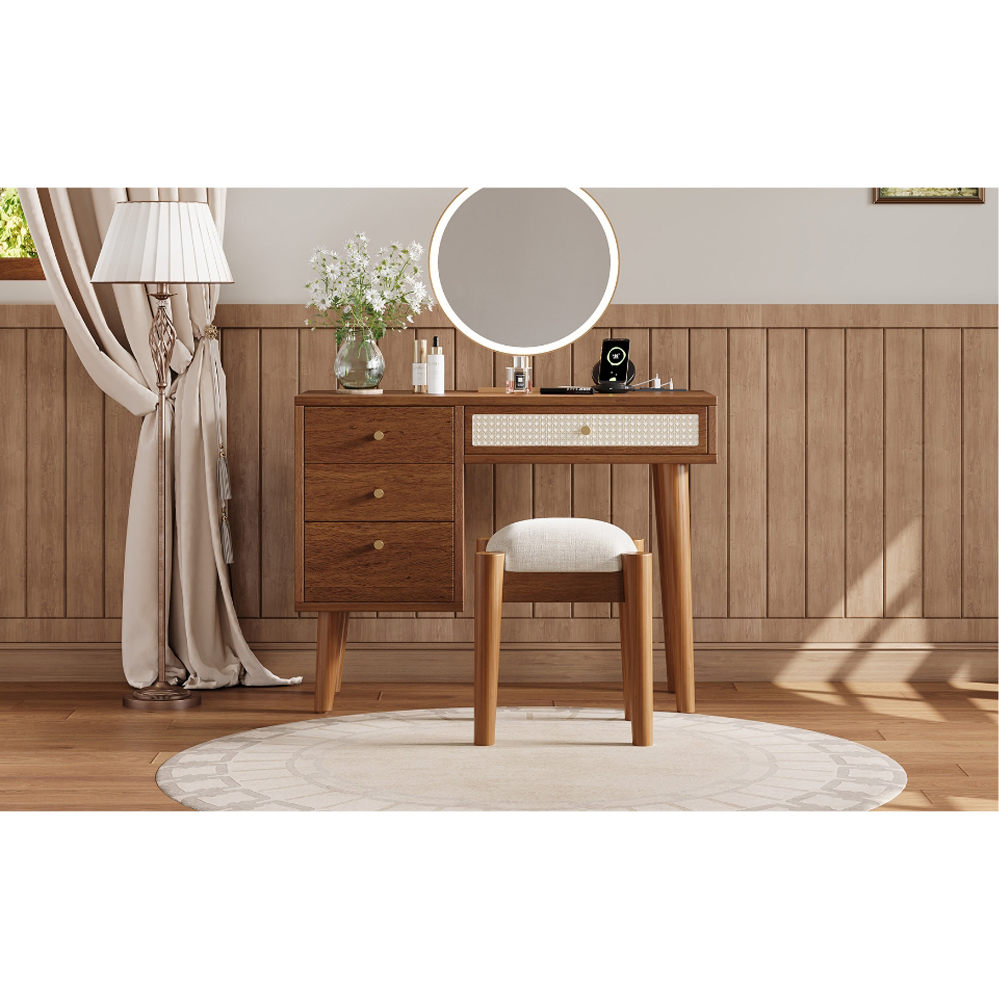 George Oliver Makeup Vanity Desk Dressing Table with Stool,USB Port ...