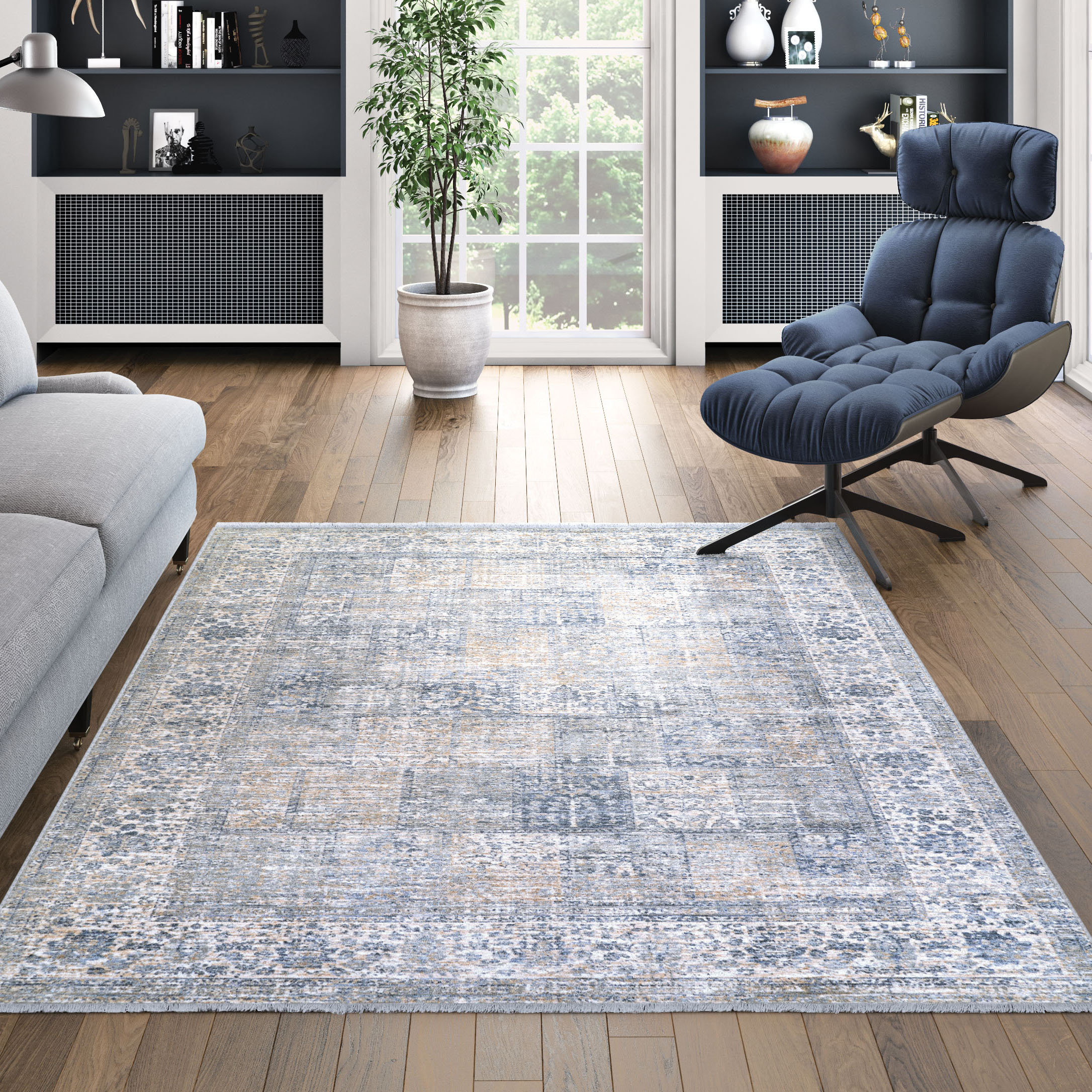 Williston Forge Astolfo Persian Garden Pewter-Modern Beige Area Rug ...
