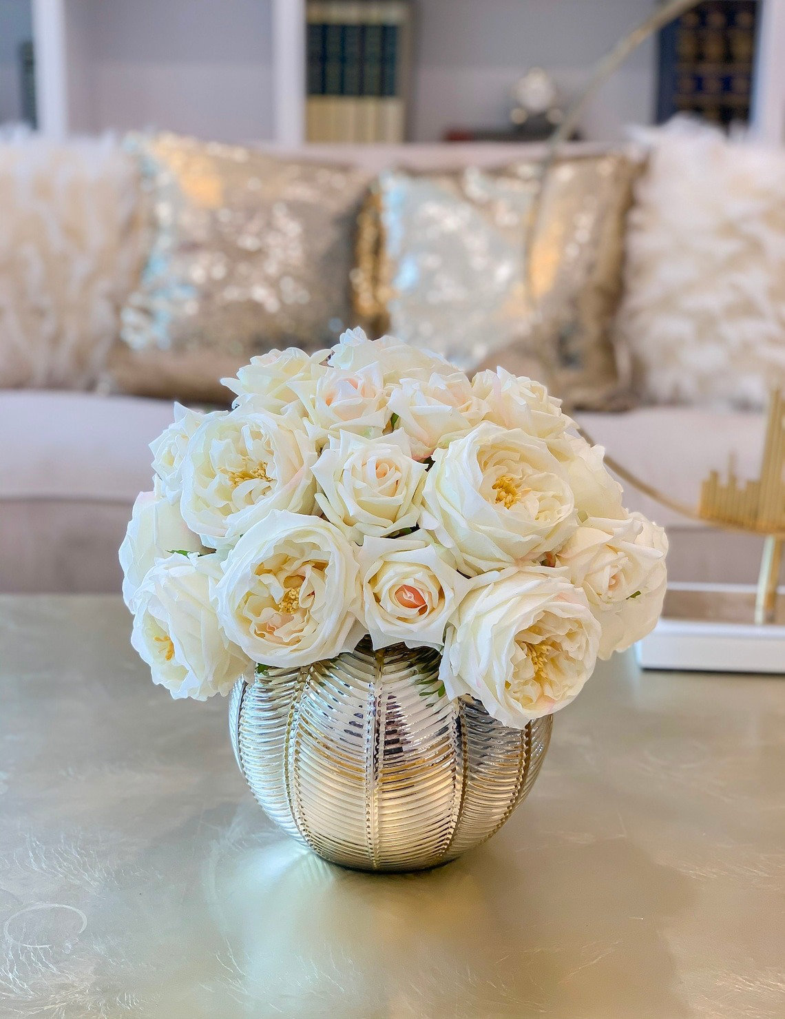 Flovery Large REAL TOUCH Rose Stems – Gold-Cream/Ivory English Roses ...