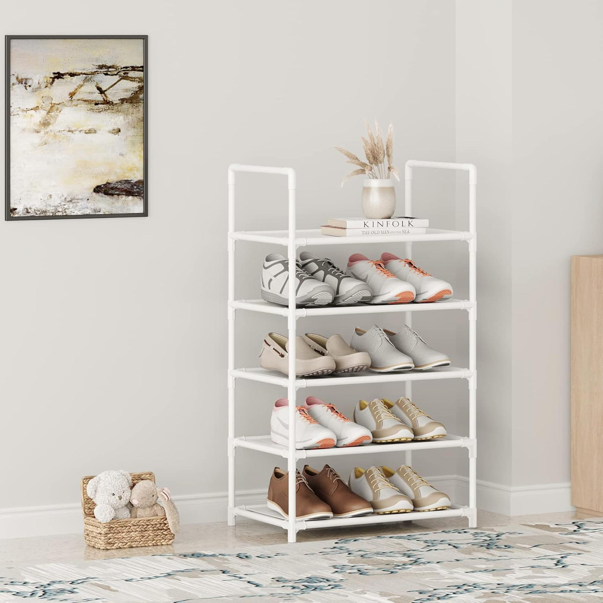 Rebrilliant 5 Tier Stackable Small Shoe Rack,Narrow Sturdy Shoe Shelf ...