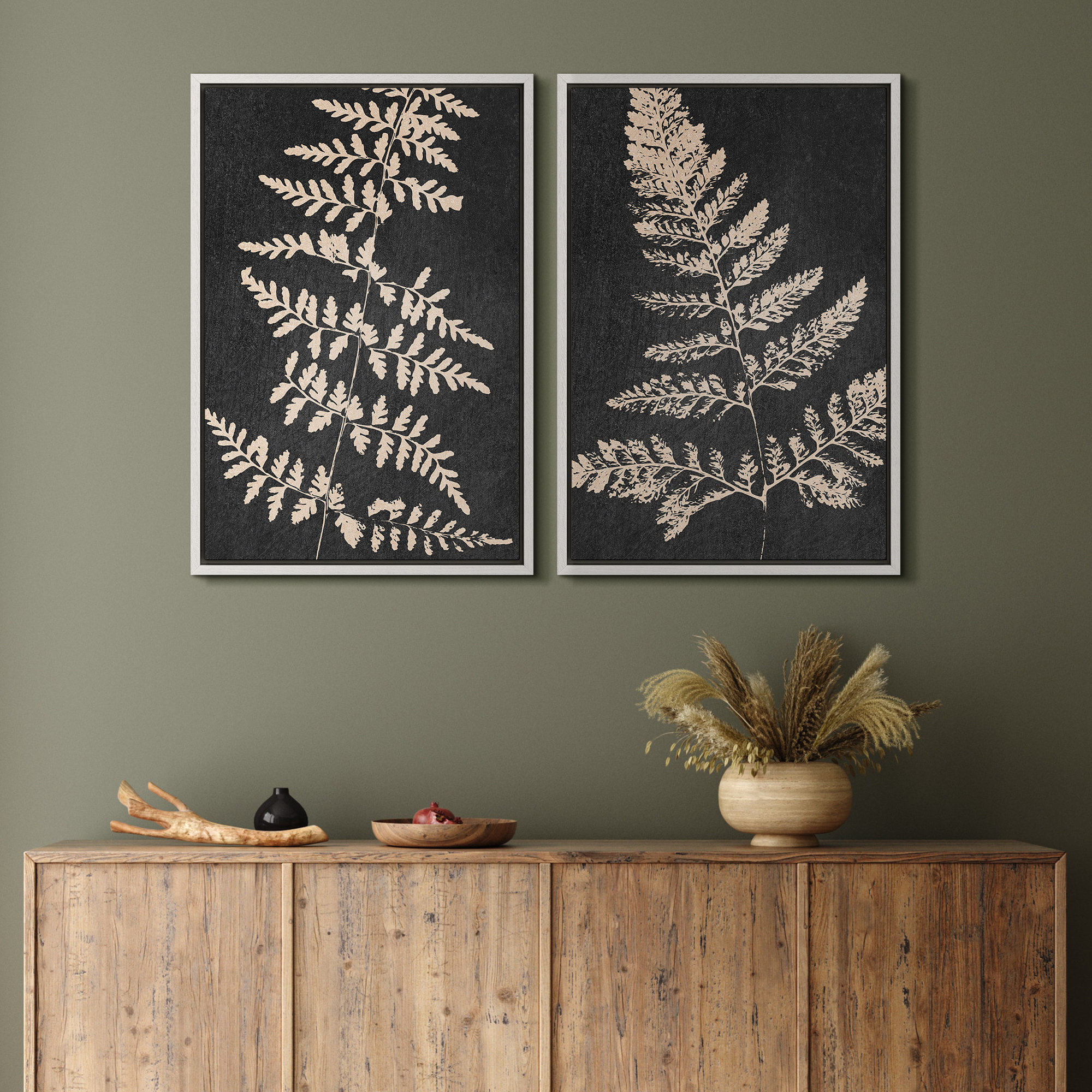IDEA4WALL Dark Gray Tan Plant Leaf Fern Neutral Minimalist Decor Modern ...