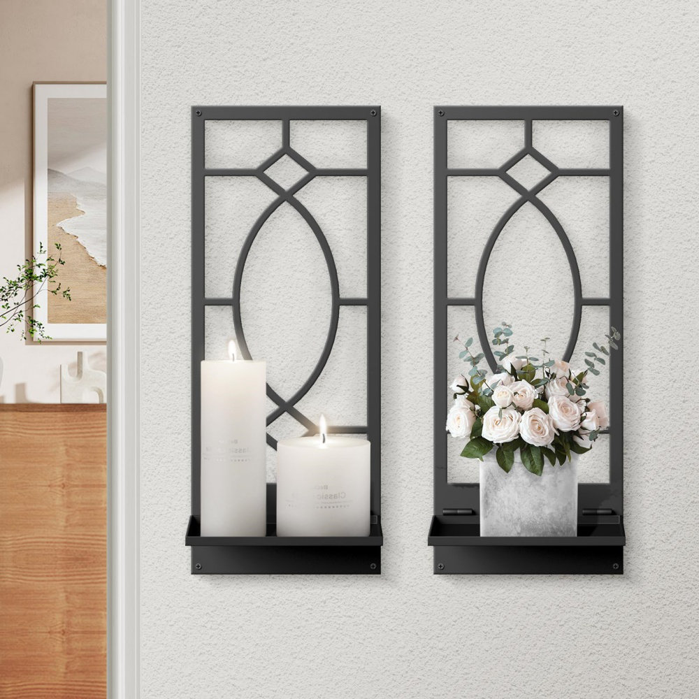 Lark Manor™ Candle wall lamp 2-piece set, black metal wall art ...