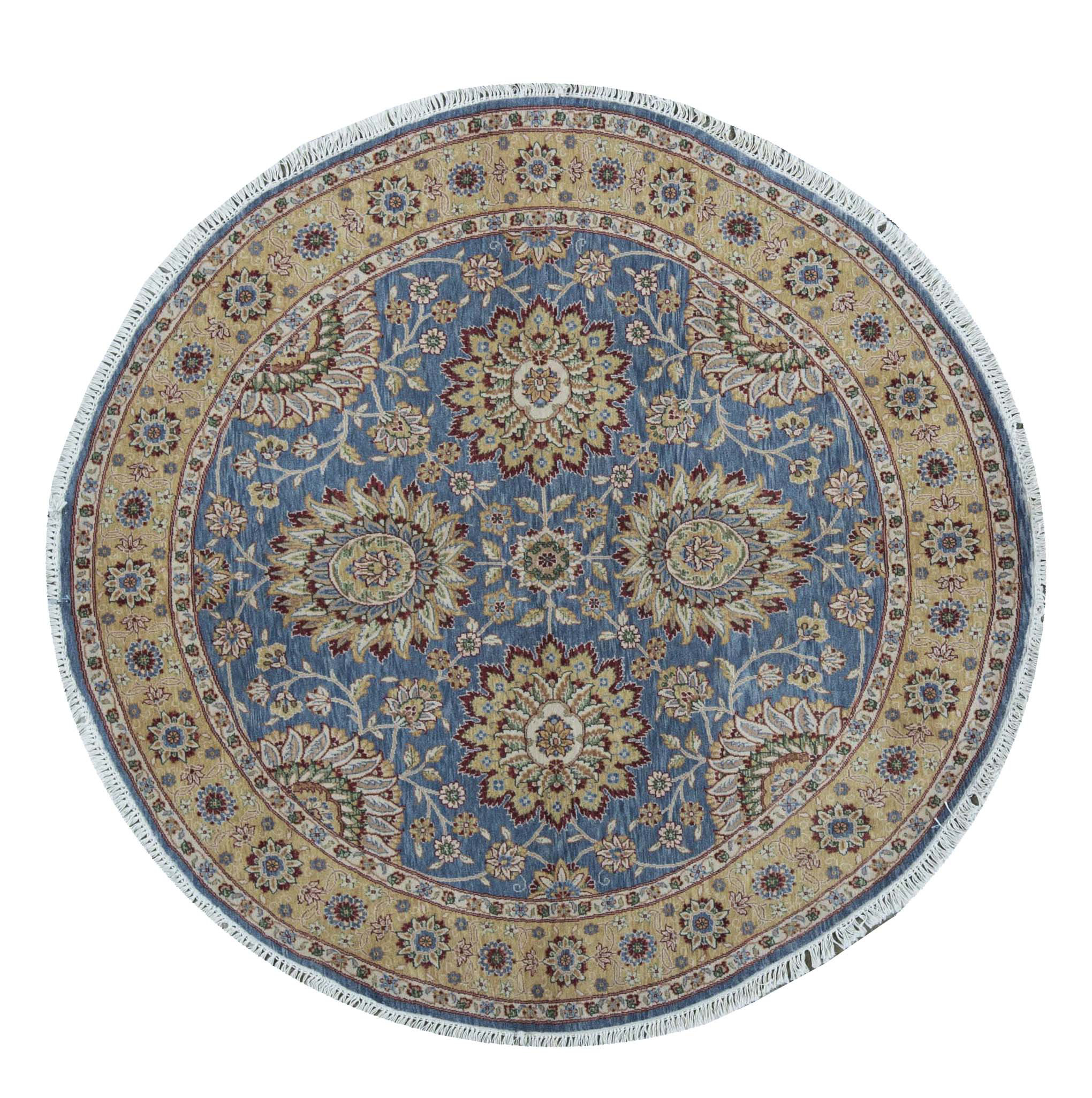 Bokara Rug Co., Inc. Hand-Knotted High-Quality Blue and Gold Round Area ...