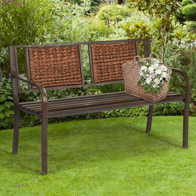Red Barrel Studio® Aasmin Steel/Rattan Garden Bench & Reviews | Wayfair