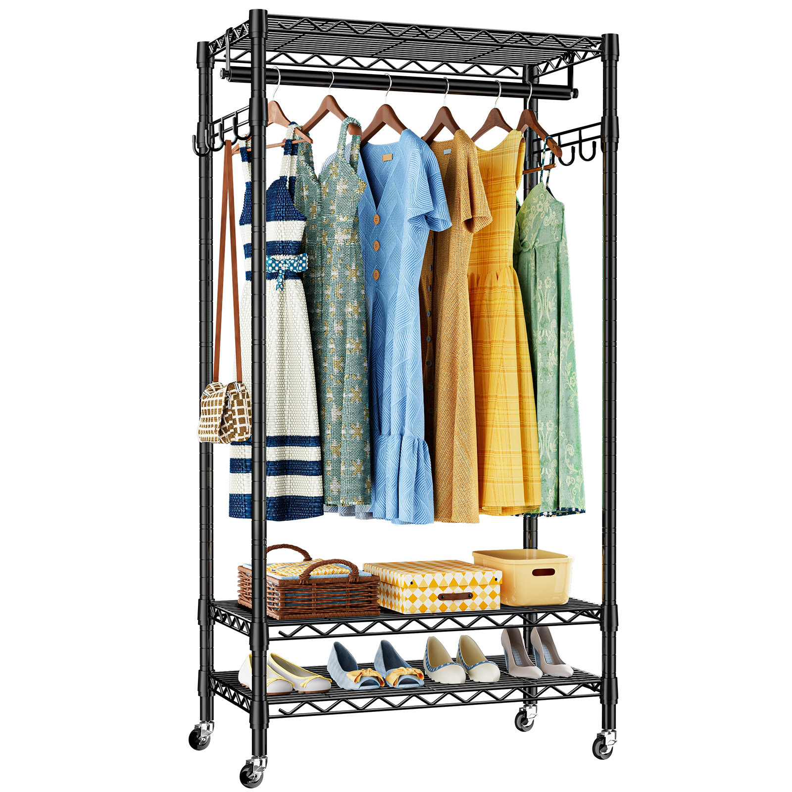 Rebrilliant 29.1'' Metal Rolling Clothes Rack Freestanding, Portable ...