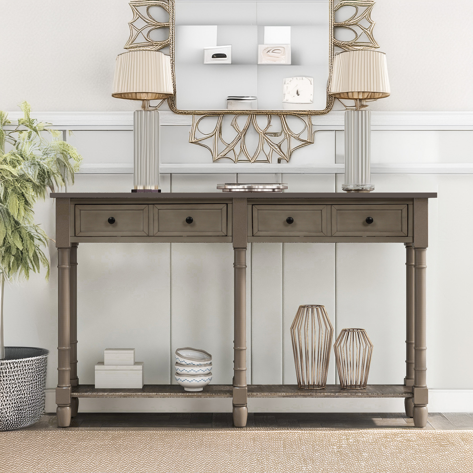 August Grove Cellina 58'' Solid Wood Console Table with Two Storage ...