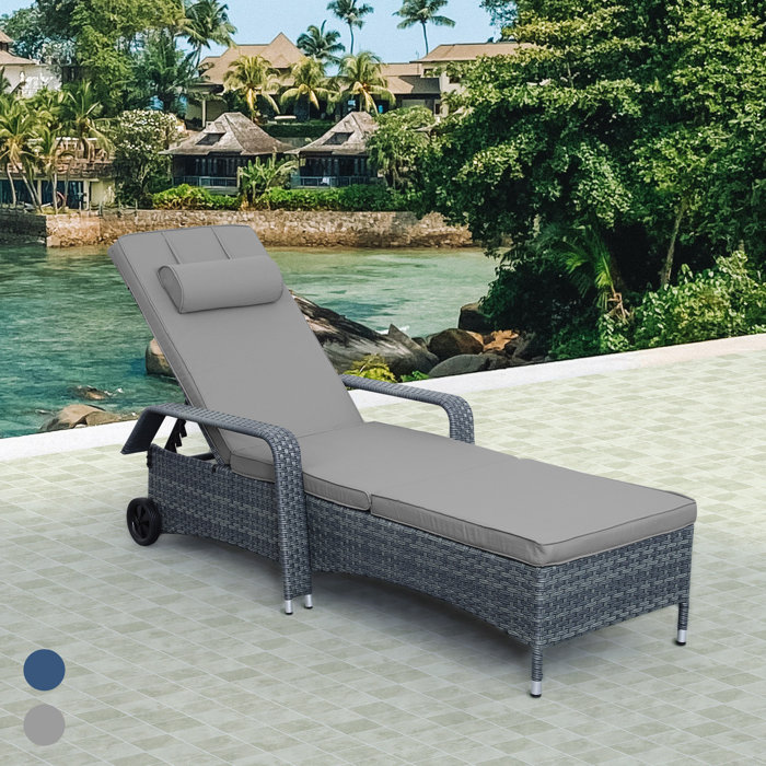 Latitude Run® Gerritt Outdoor Wicker Single Chaise Lounge with Rolling ...
