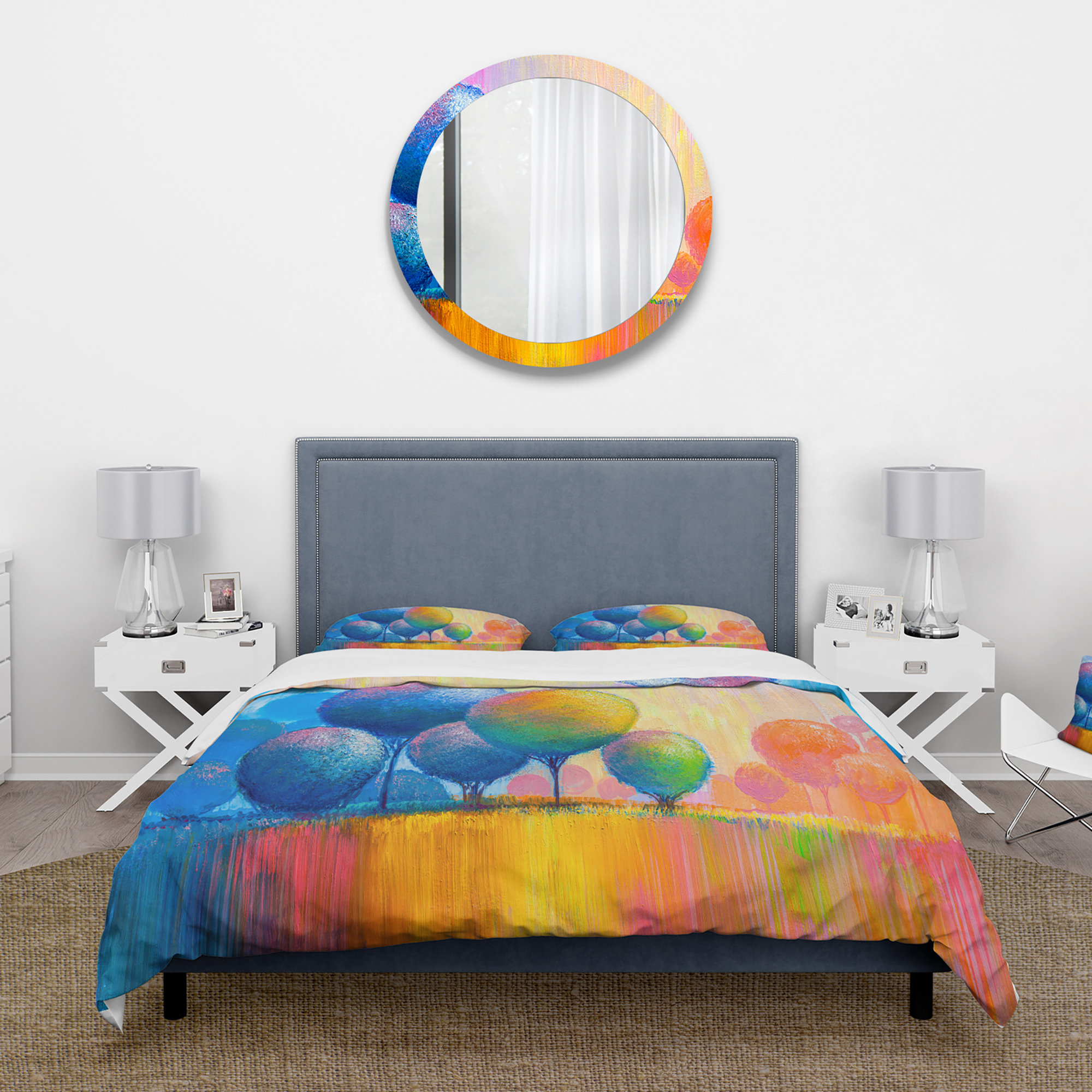 Design Art Colorful Ornamental Trees VII - Modern Duvet Cover Set ...