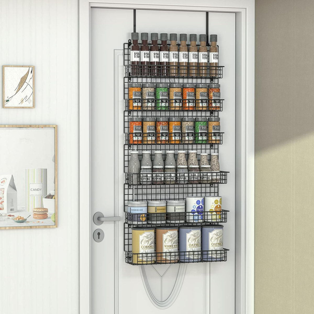 Prep & Savour 6-Tier Spice Rack Organizer With Door Hook, Wall Mounted ...
