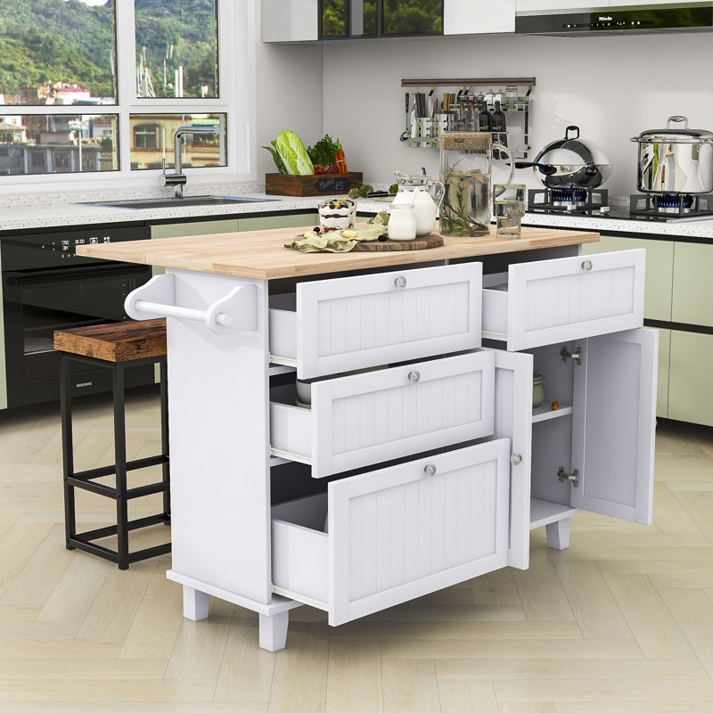 Red Barrel Studio® Rijwana 4 Drawers Kitchen Island Set With Drop Leaf ...