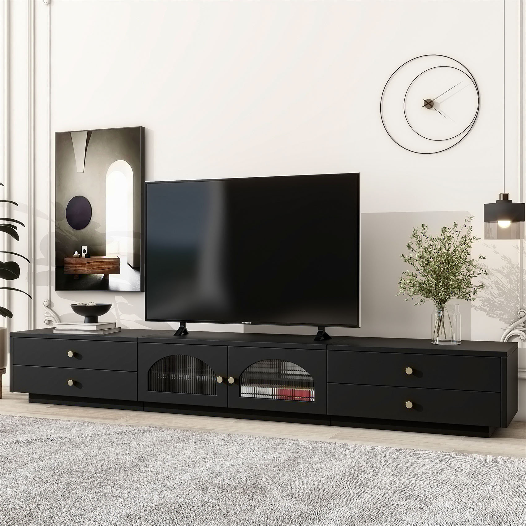 Latitude Run® TV Stand Media Console with Fluted Glass Doors | Wayfair