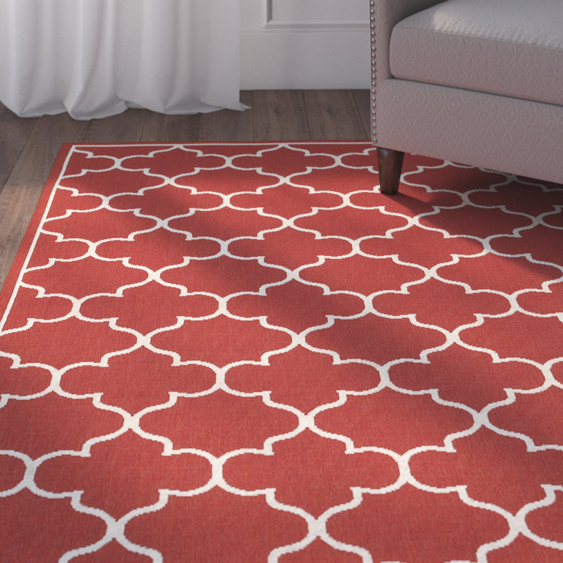 Lark Manor Russo Geometric Brick Red/Ivory Indoor/Outdoor Area Rug ...