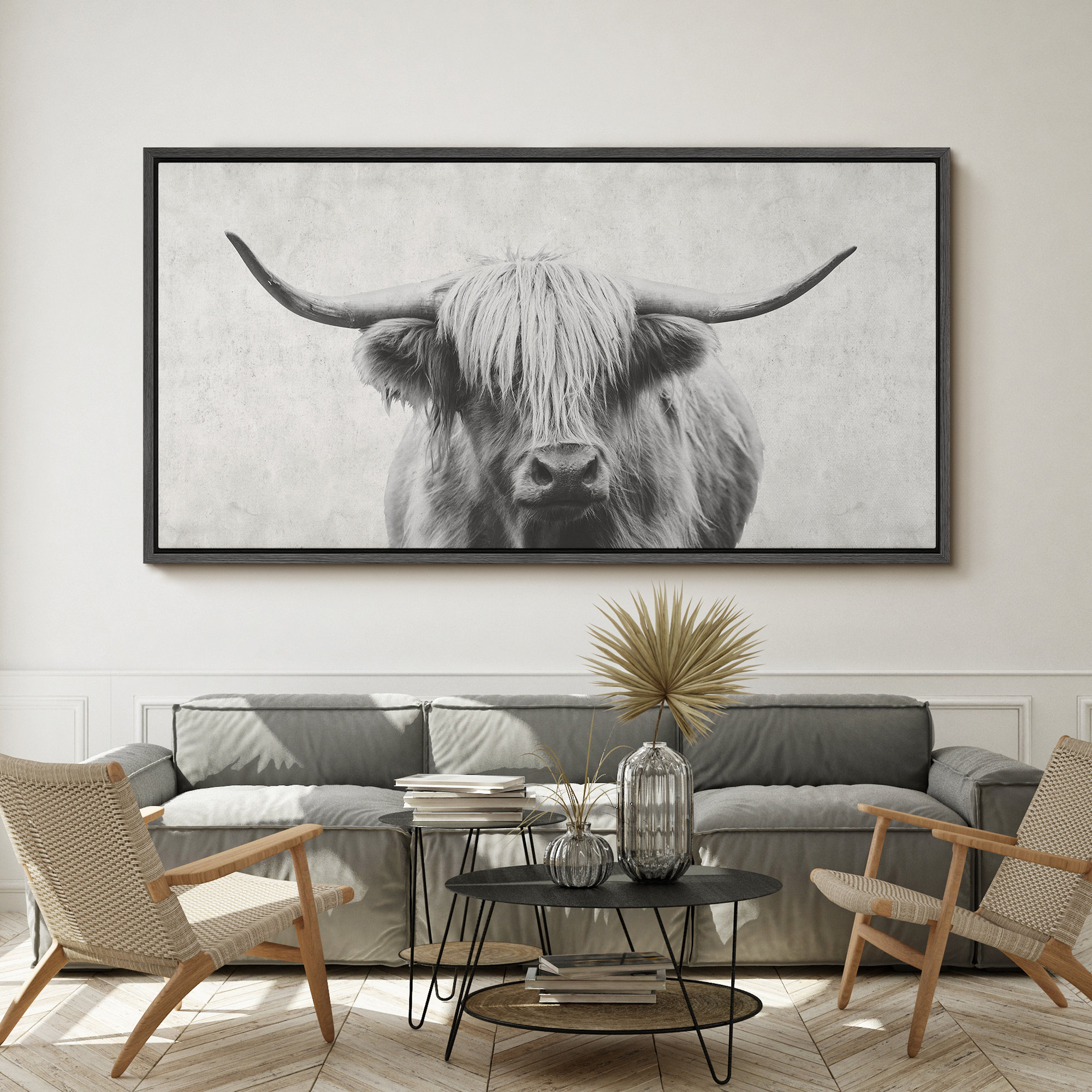 IDEA4WALL Animals "Portrait Of A Highland Cow Black And White Modern ...