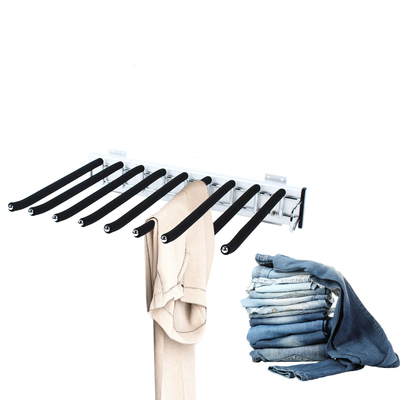 Rebrilliant 9 Arms Pull Out Wardrobe Scarf Trouser Extendable Rack ...