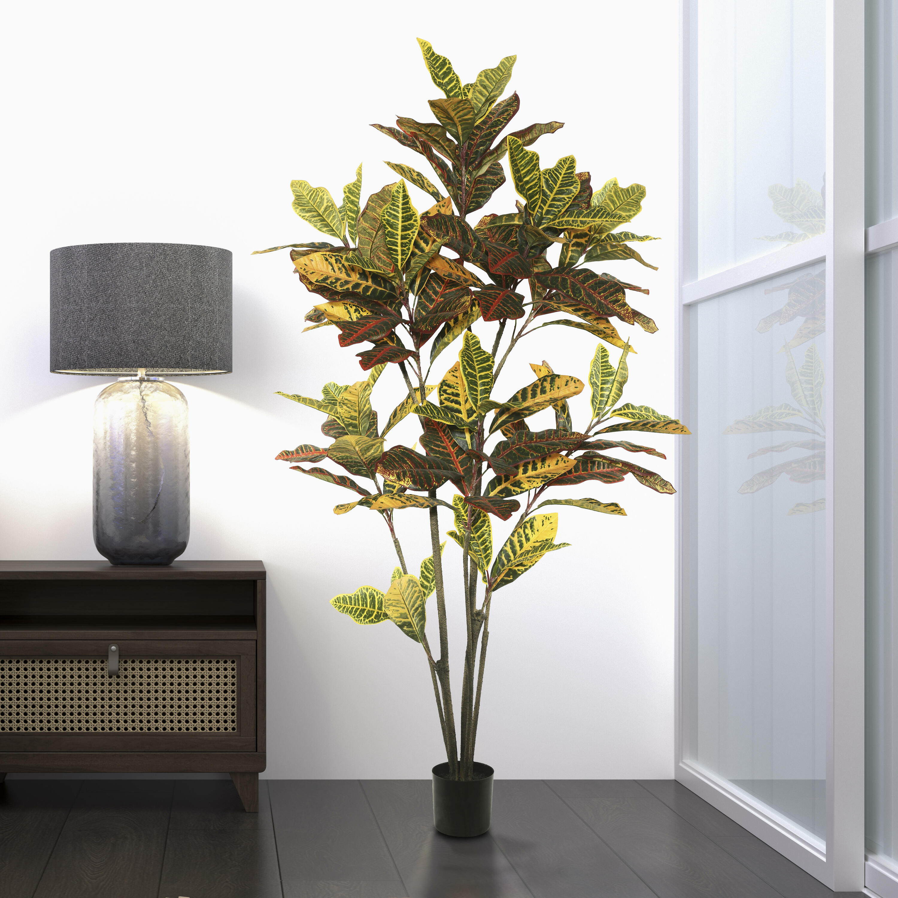 World Menagerie Potted Artificial Green and Orange Croton Tree ...
