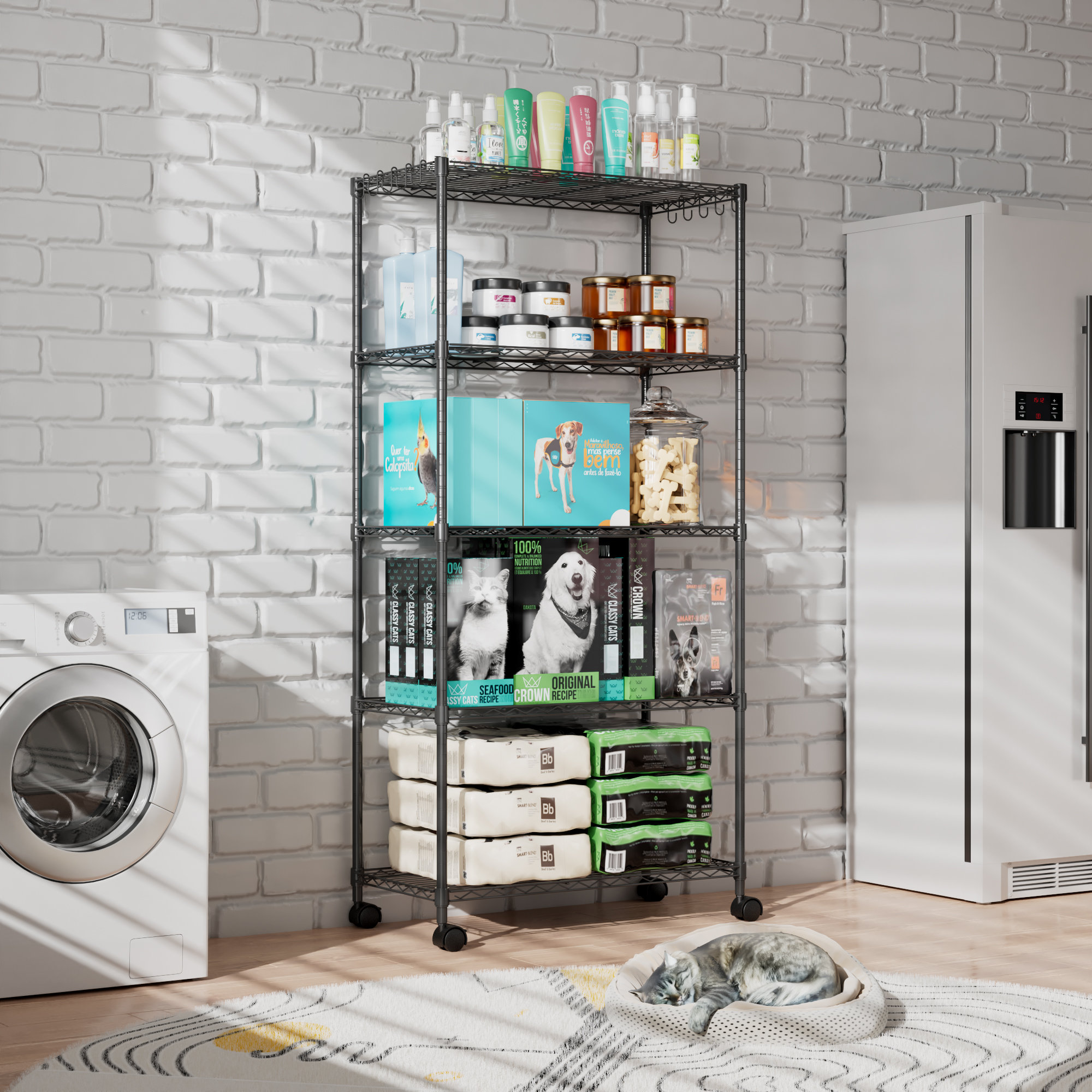 Rebrilliant 5 Tiers Adjustable Wire Shelving Unit With Wheels - Wayfair ...