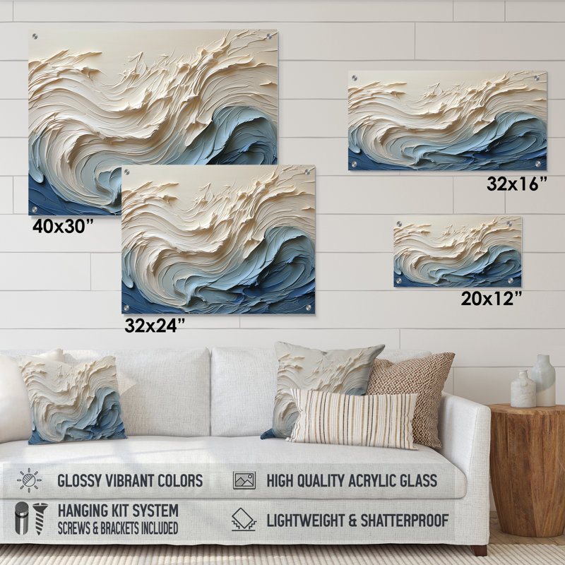 Design Art White And Blue Wave Papercut Style - Coastal Waves Acrylic ...