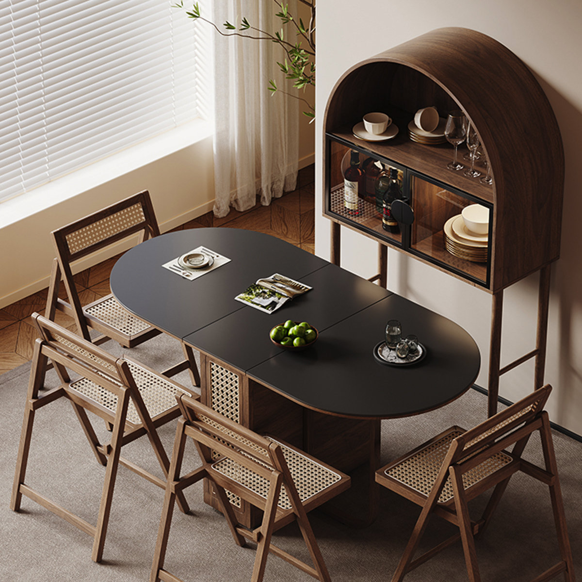 Bayou Breeze Foldable Black Sintered Stone Oval Dining Table, Kitchen ...