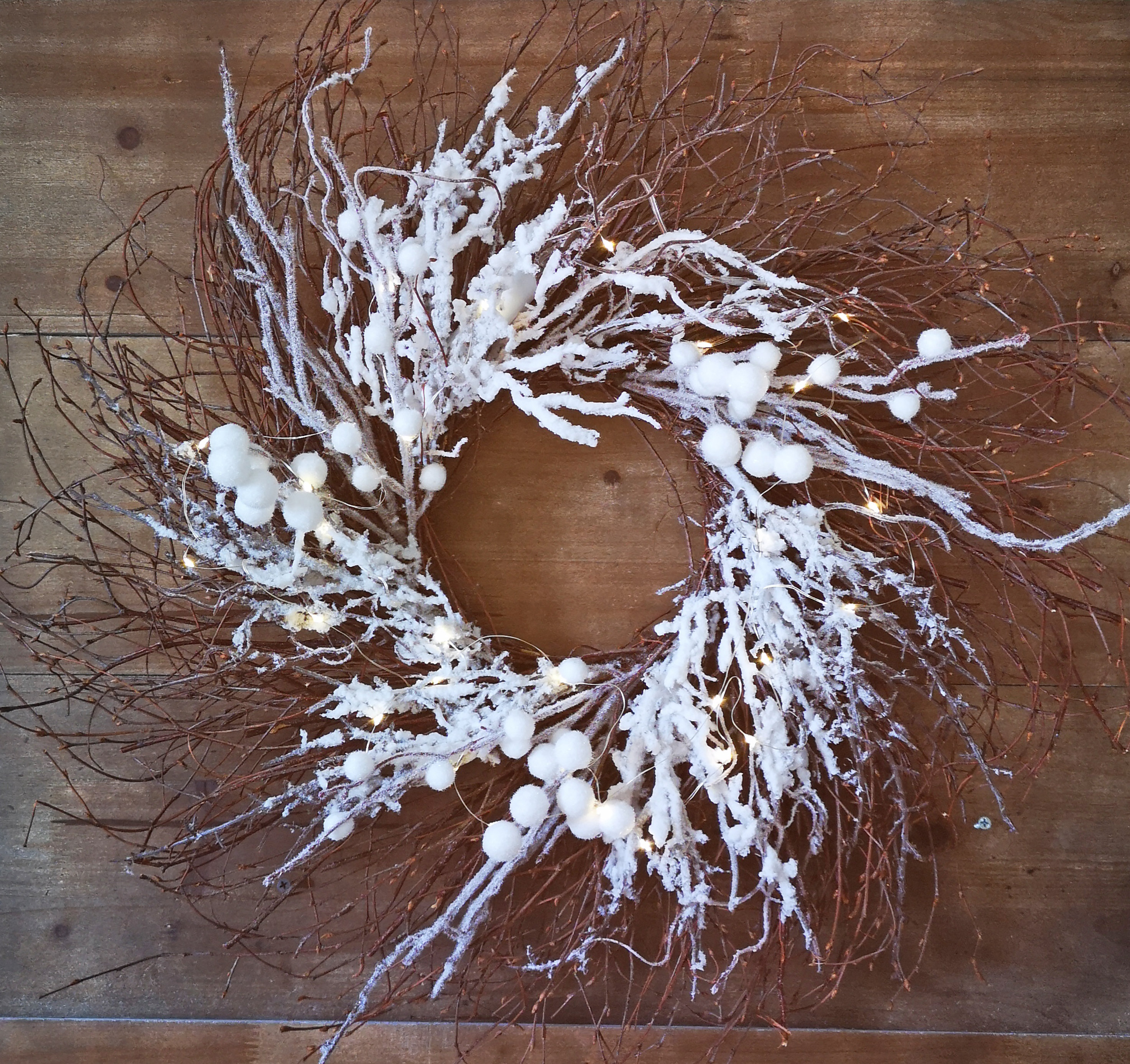 The Holiday Aisle® Snow 26" Lighted Twig Wreath | Wayfair