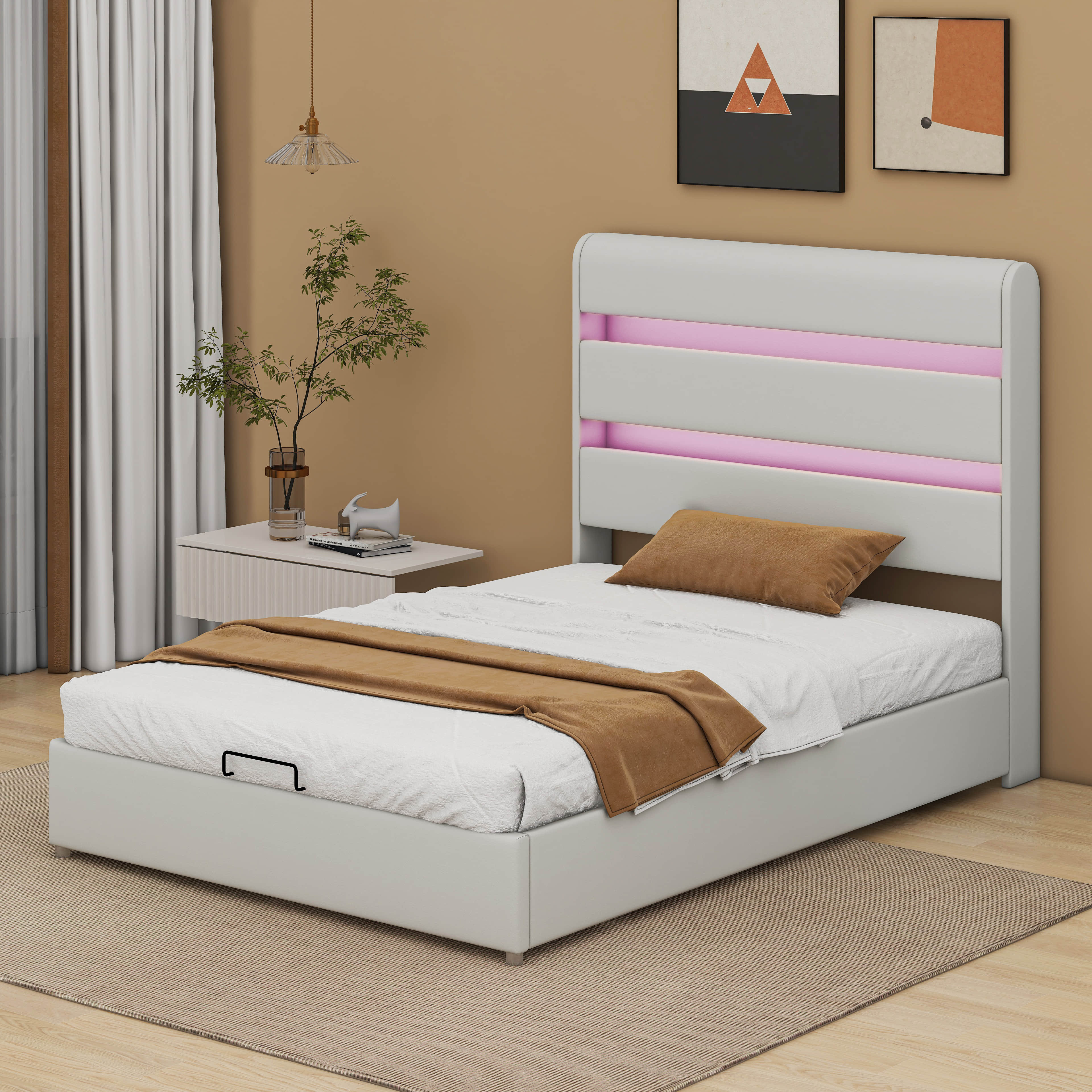Cosmic Upholstered Platform Hydraulic Storage Bed, Lift Up Storage Bed ...