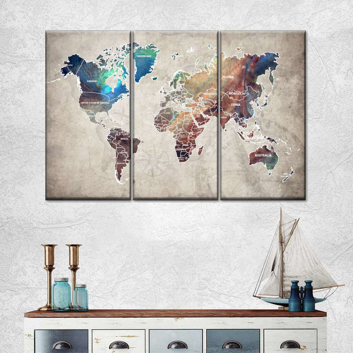 Breakwater Bay Abalone World Map 3 Pieces | Wayfair