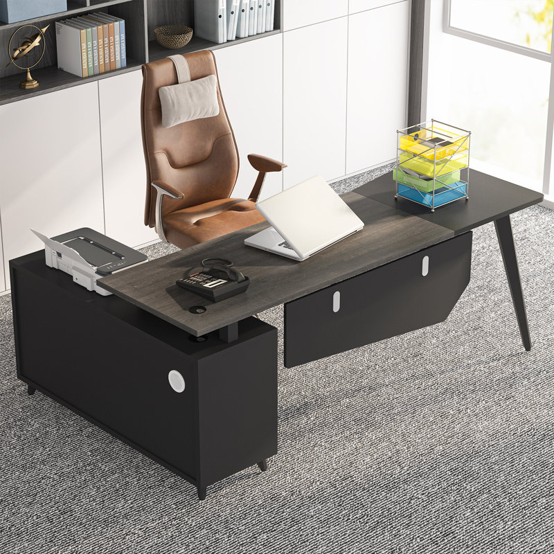 George Oliver 78.74-Inch L-Shaped Executive Office Desk With File ...