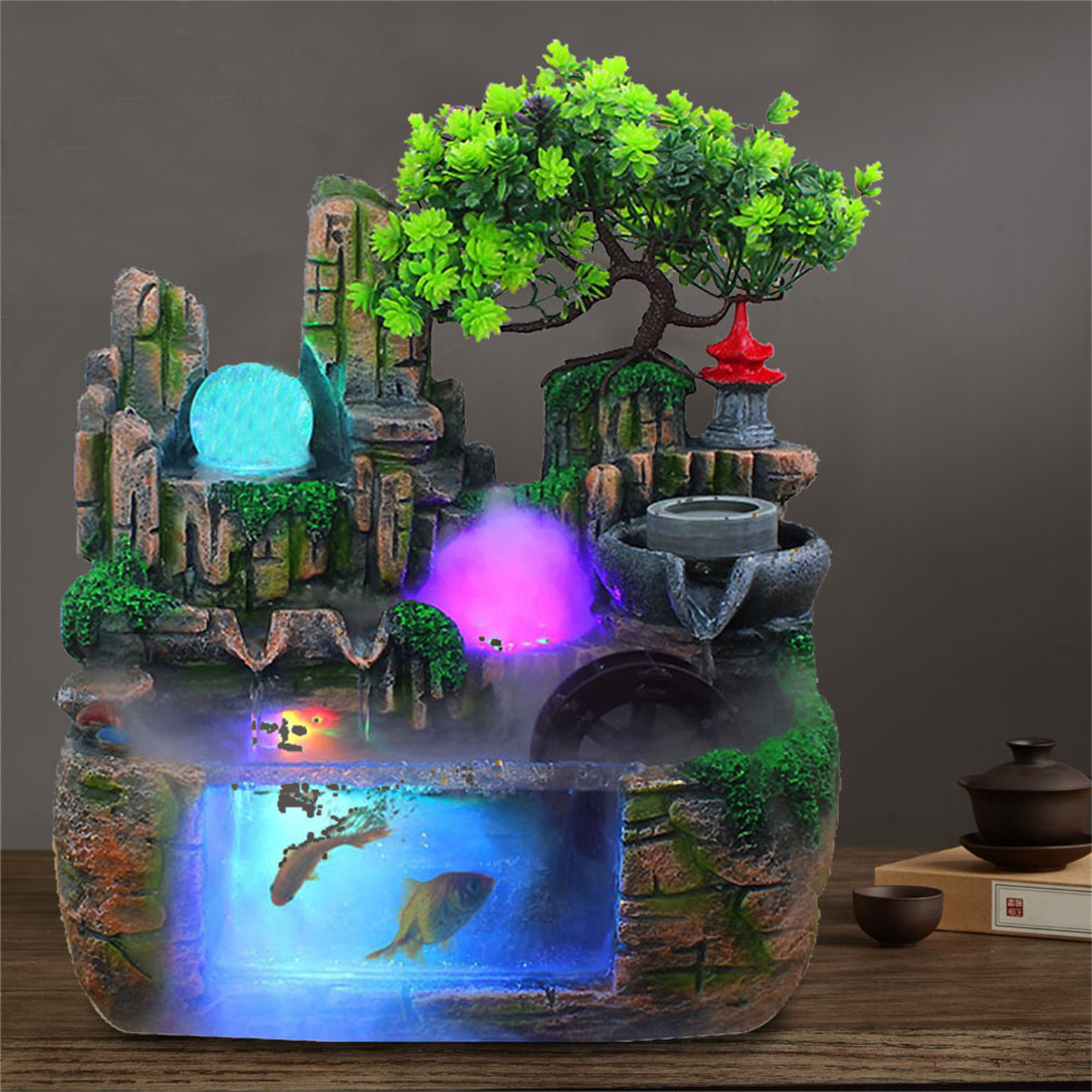 Loon Peak Portable Desktop Rockery Waterfalls Fountain With Atomizer ...
