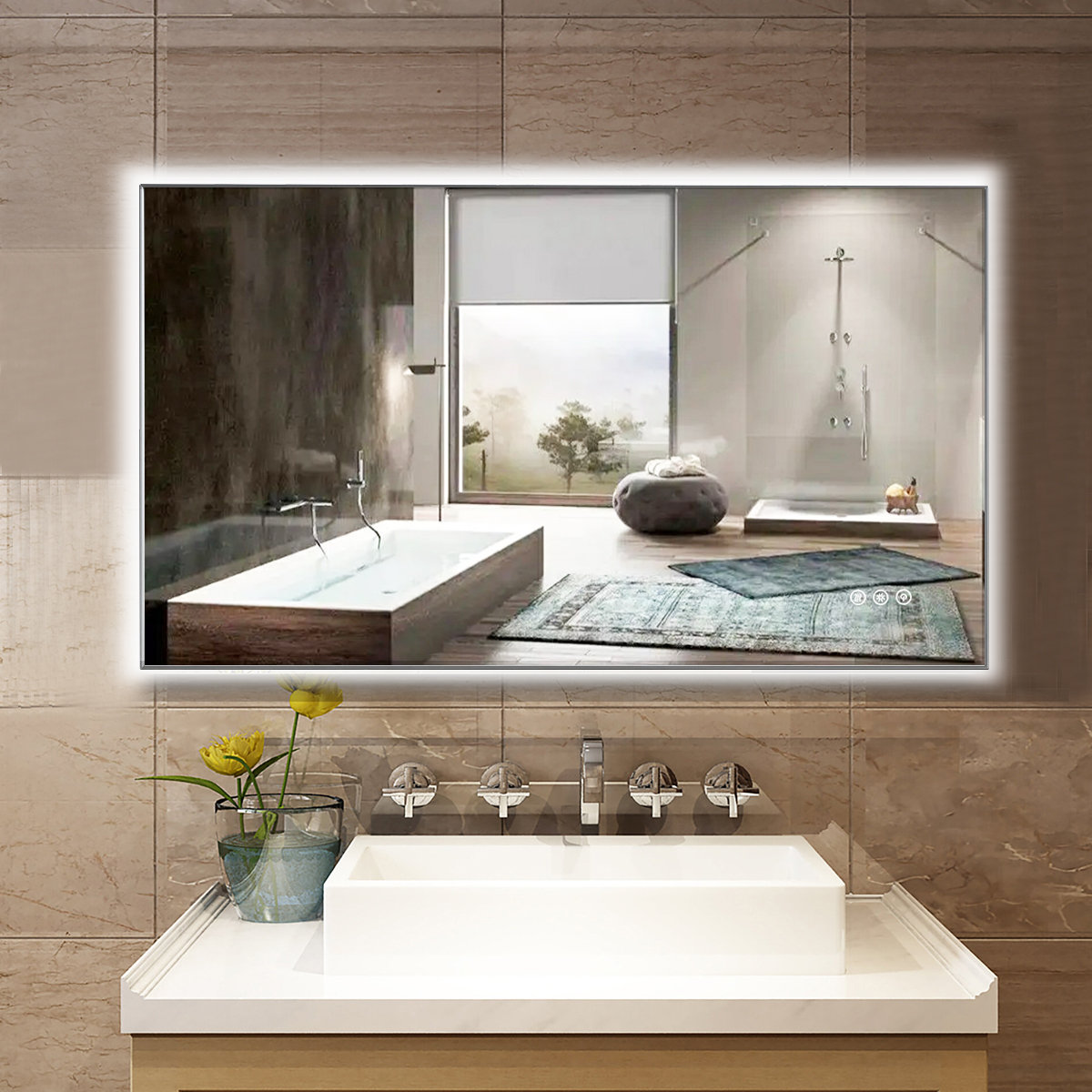 Orren Ellis Albane Large & Oversize Rectangular Modern & Contemporary LED Light Anti-Fog ...