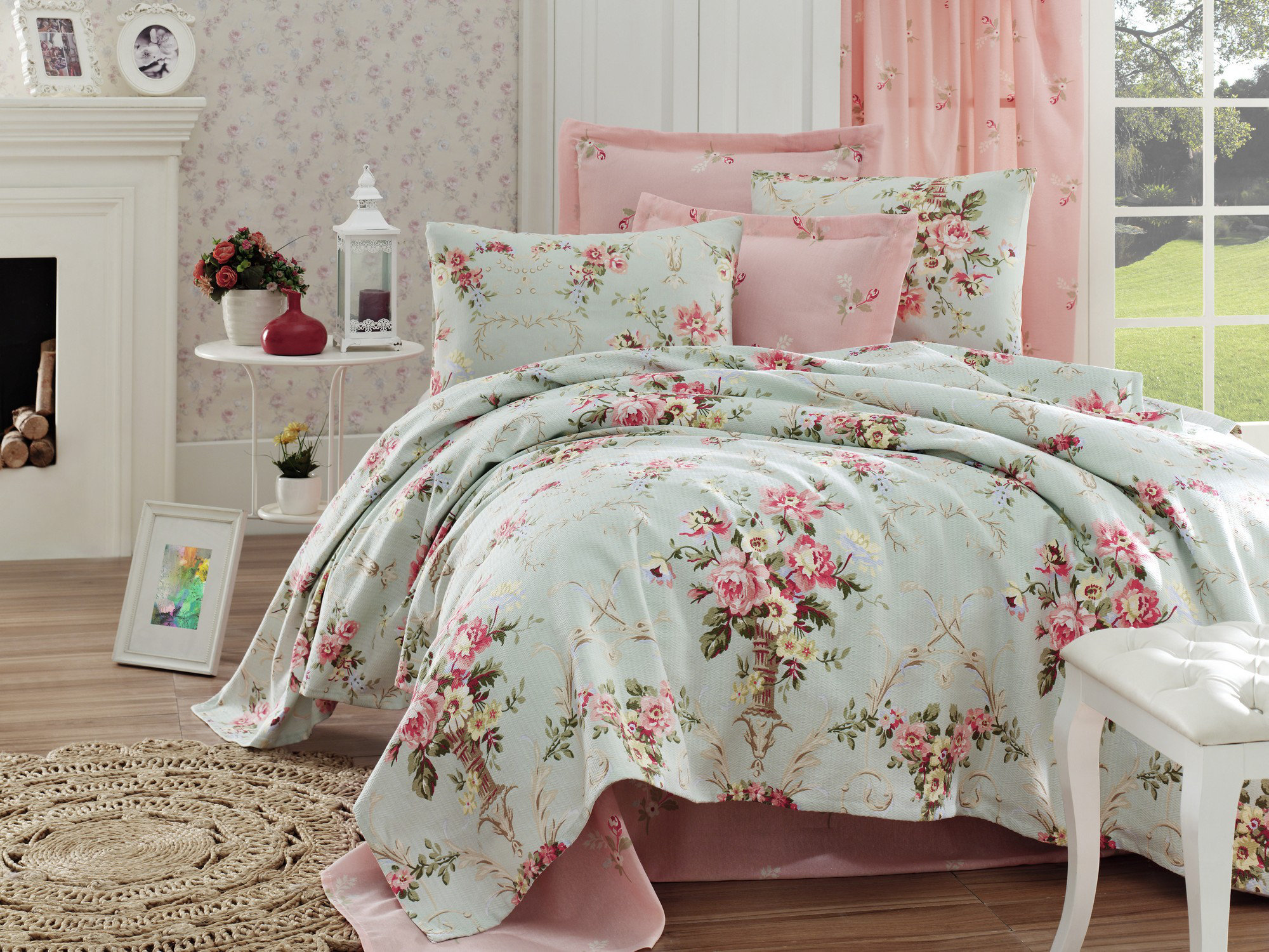 Asir Group INC Ensemble de housse de couette 100% coton Croom Mint / Rose / Vert - Wayfair Canada