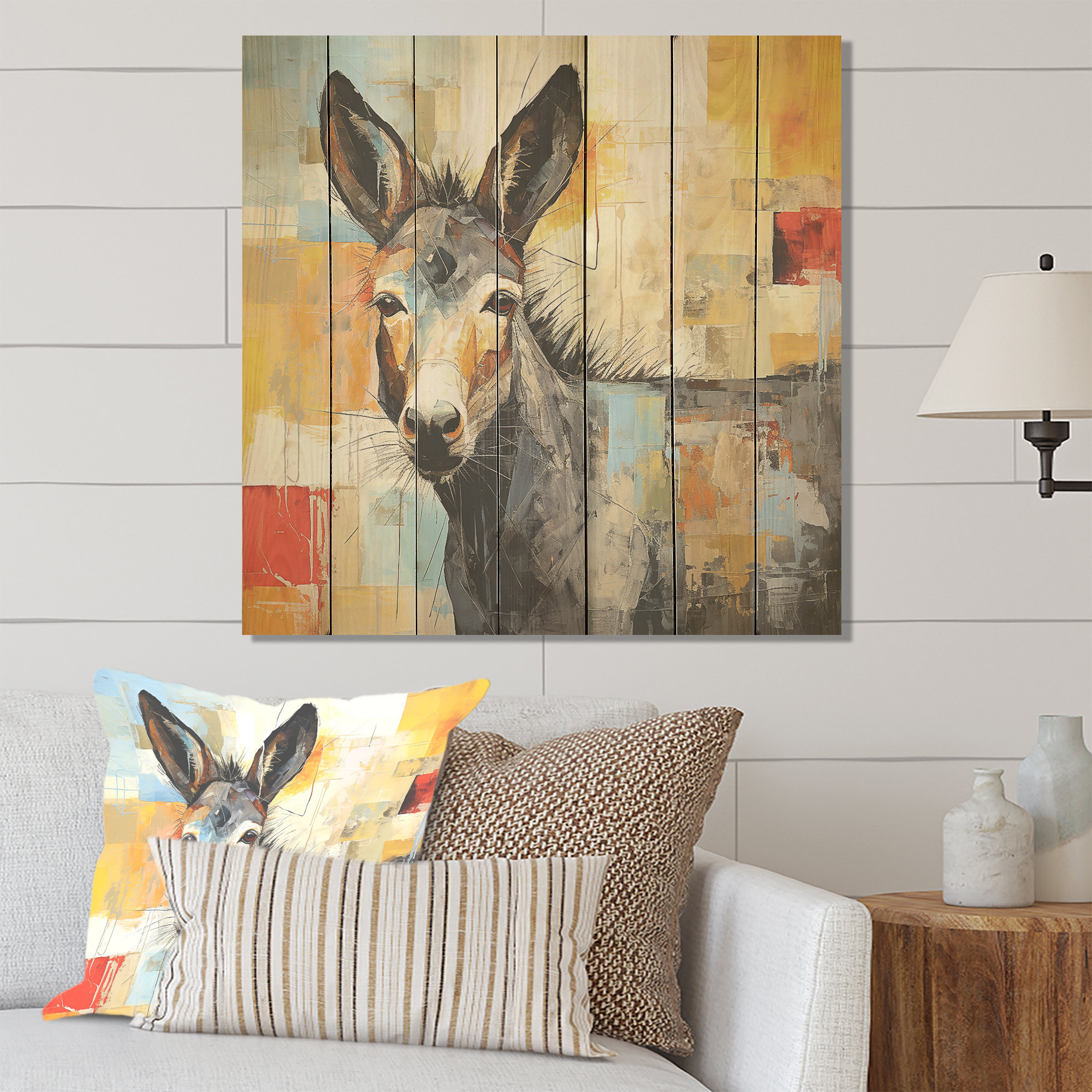 August Grove® Patchwork Donkey Pastures II - Donkey On Wood Print | Wayfair