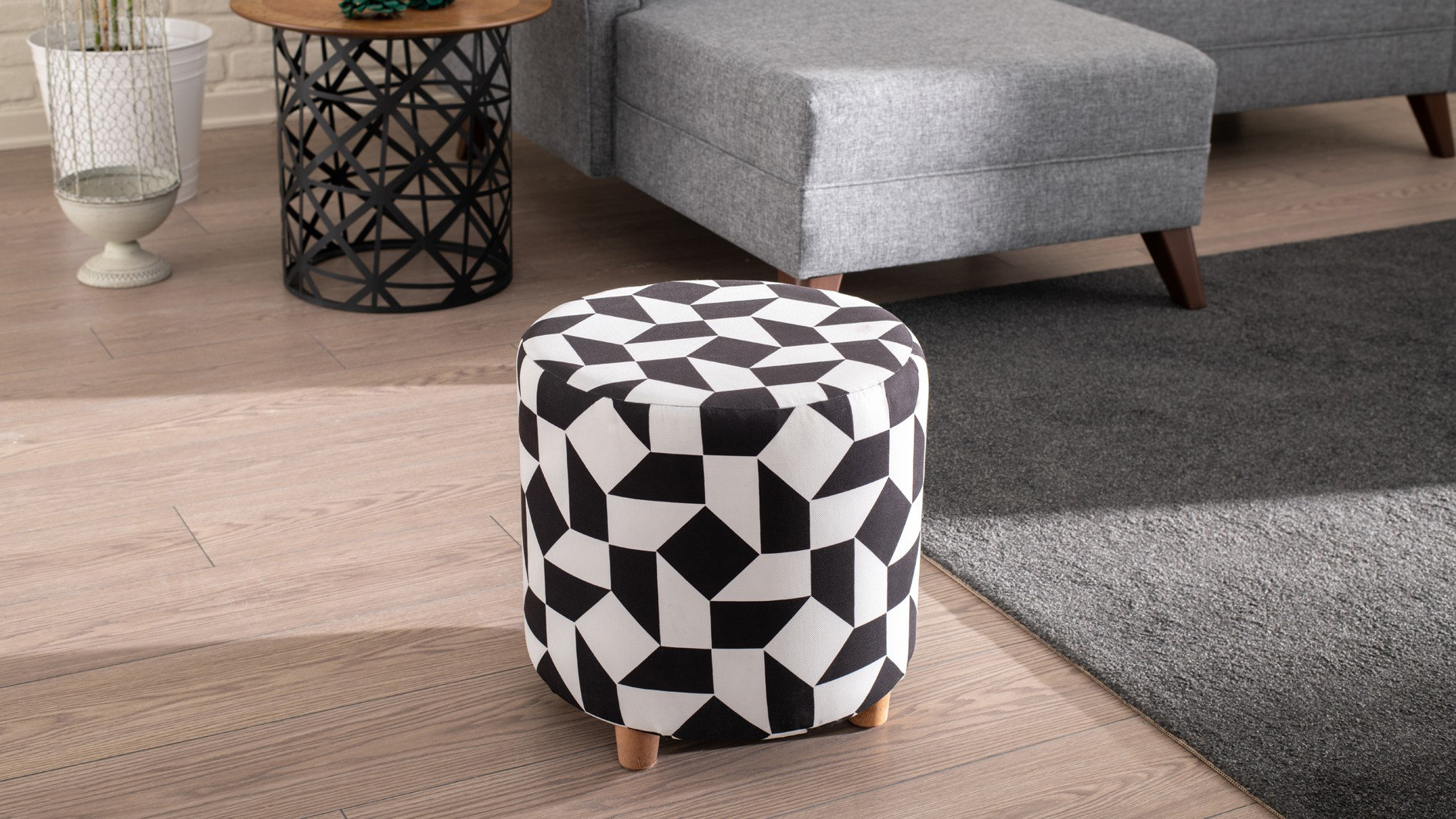 East Urban Home Schoeneck 15.7" Wide Round Geometric Footstool Ottoman ...