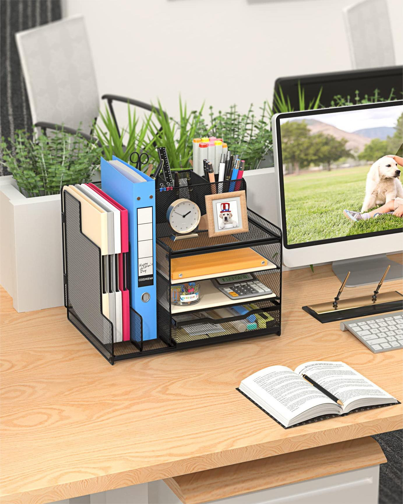 Rebrilliant Desk Organizer With Mesh File Holder, 4-Tier Office ...