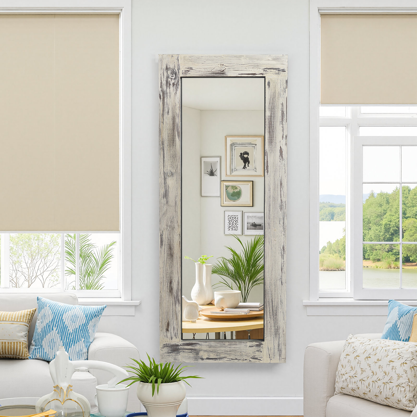 Gracie Oaks Breea Distressed Solid Wood Accent Mirror Antique Full ...
