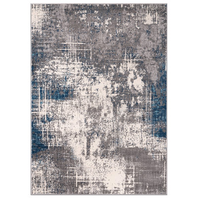 17 Stories Pownal Abstract Performance Blue/Ivory/Gray Rug & Reviews ...