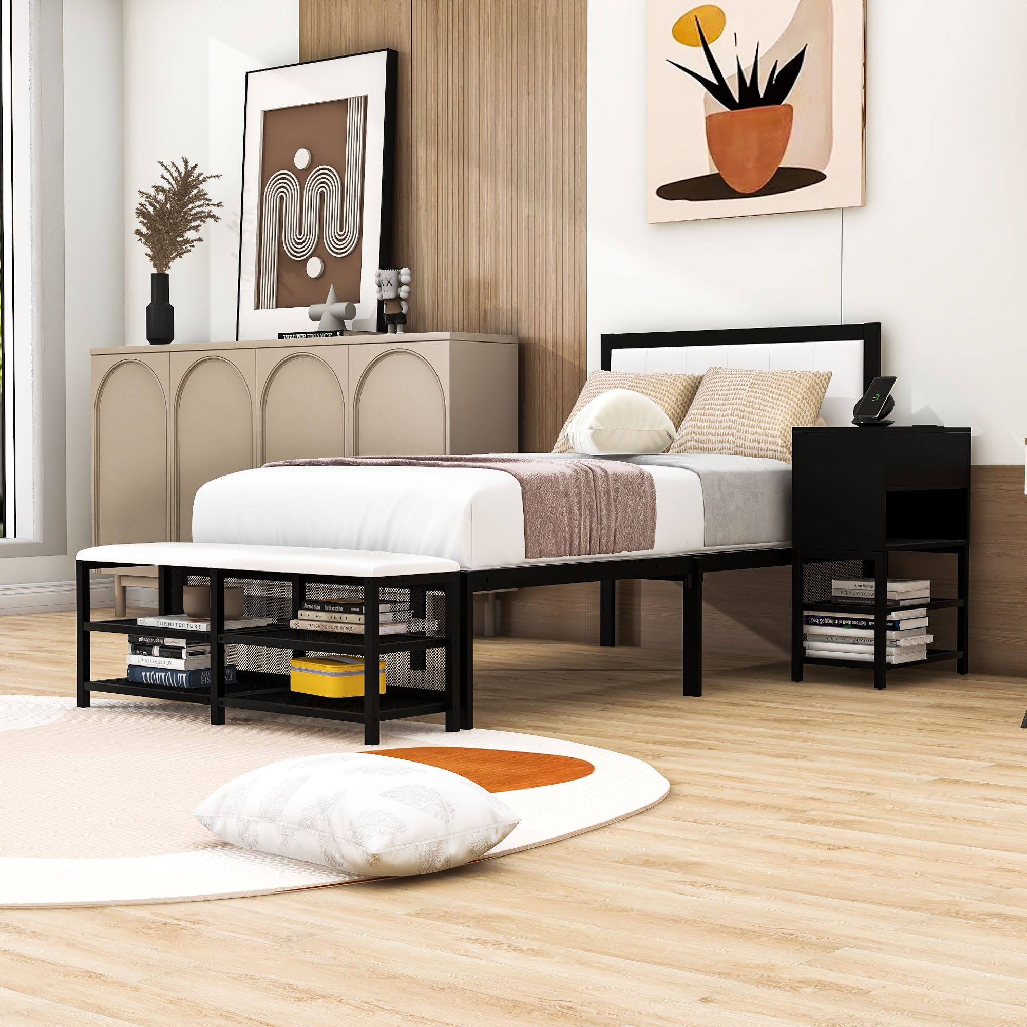 Lark Manor™ Etleva Metal Platform Bed with Storage Shelves and Storage ...