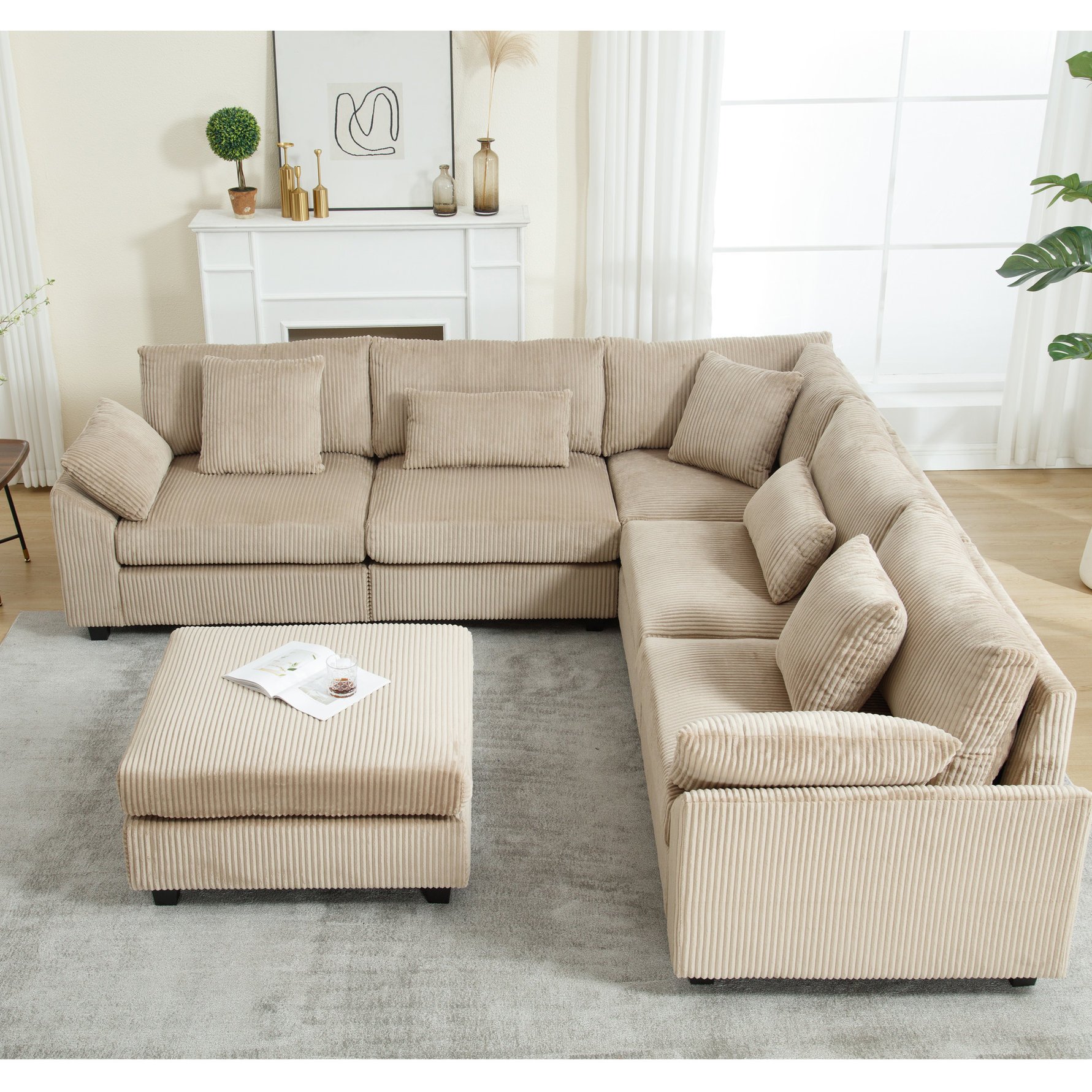 Latitude Run® Living Room Modular Couch, Oversized Dark Gray Corduroy ...