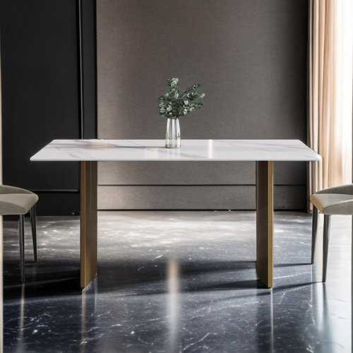 Orren Ellis Rectangular Sintered Stone Dining Table for Modern Kitchen ...